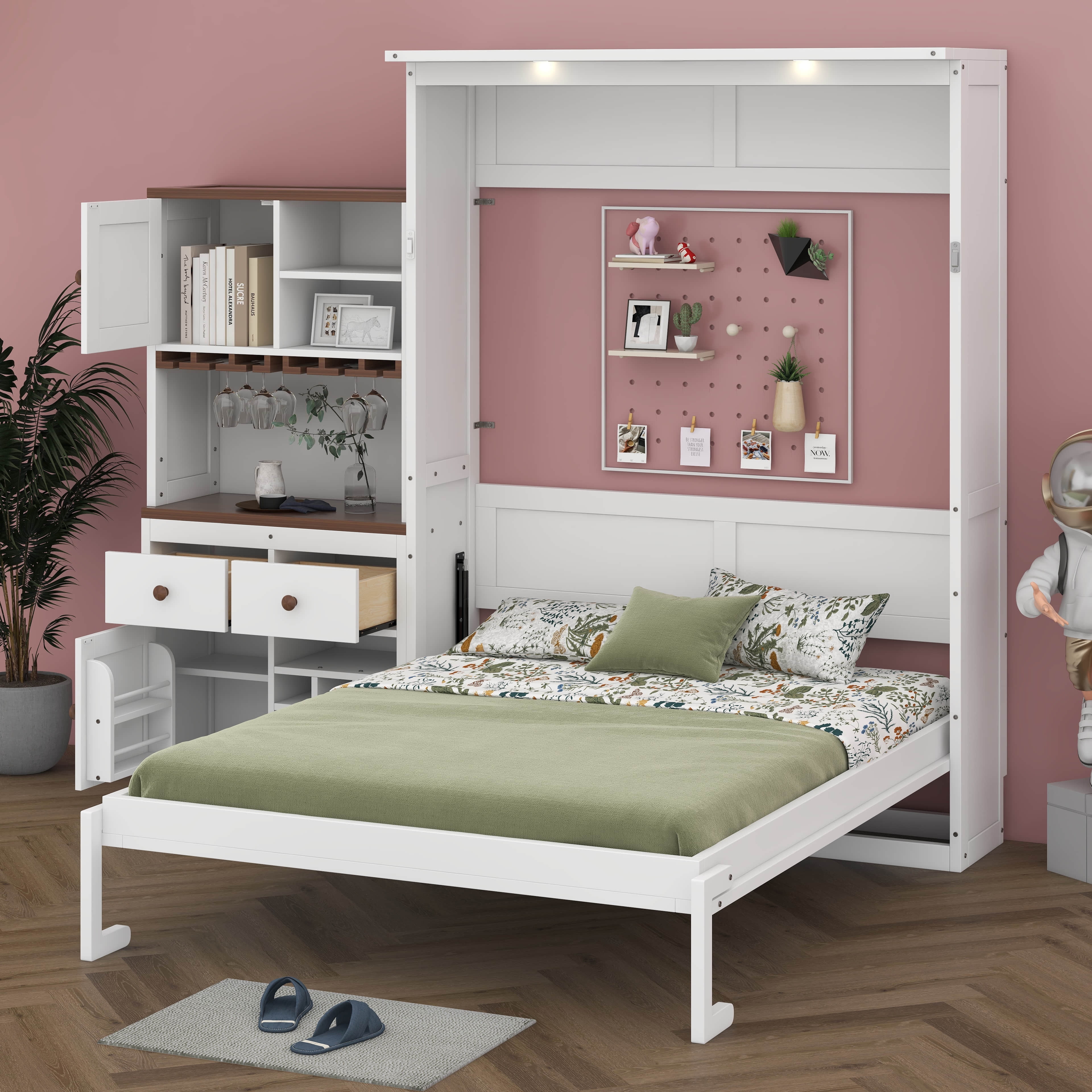 Runforrest Queen Size Multifunctional Murphy Bed with Storage Cabinet ...