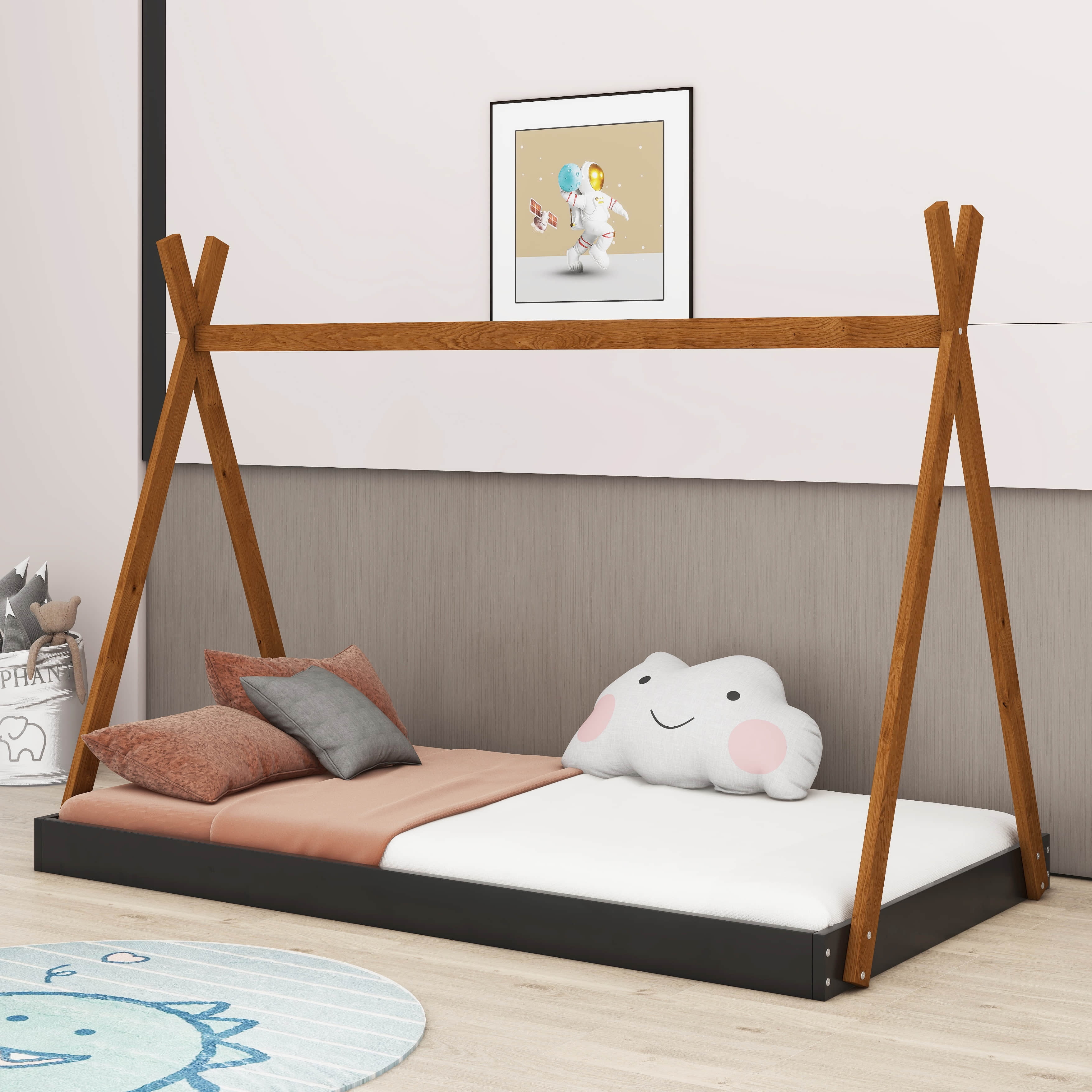 Runforrrs Black & Brown Color Tent Floor Bed with Triangle Structure ...