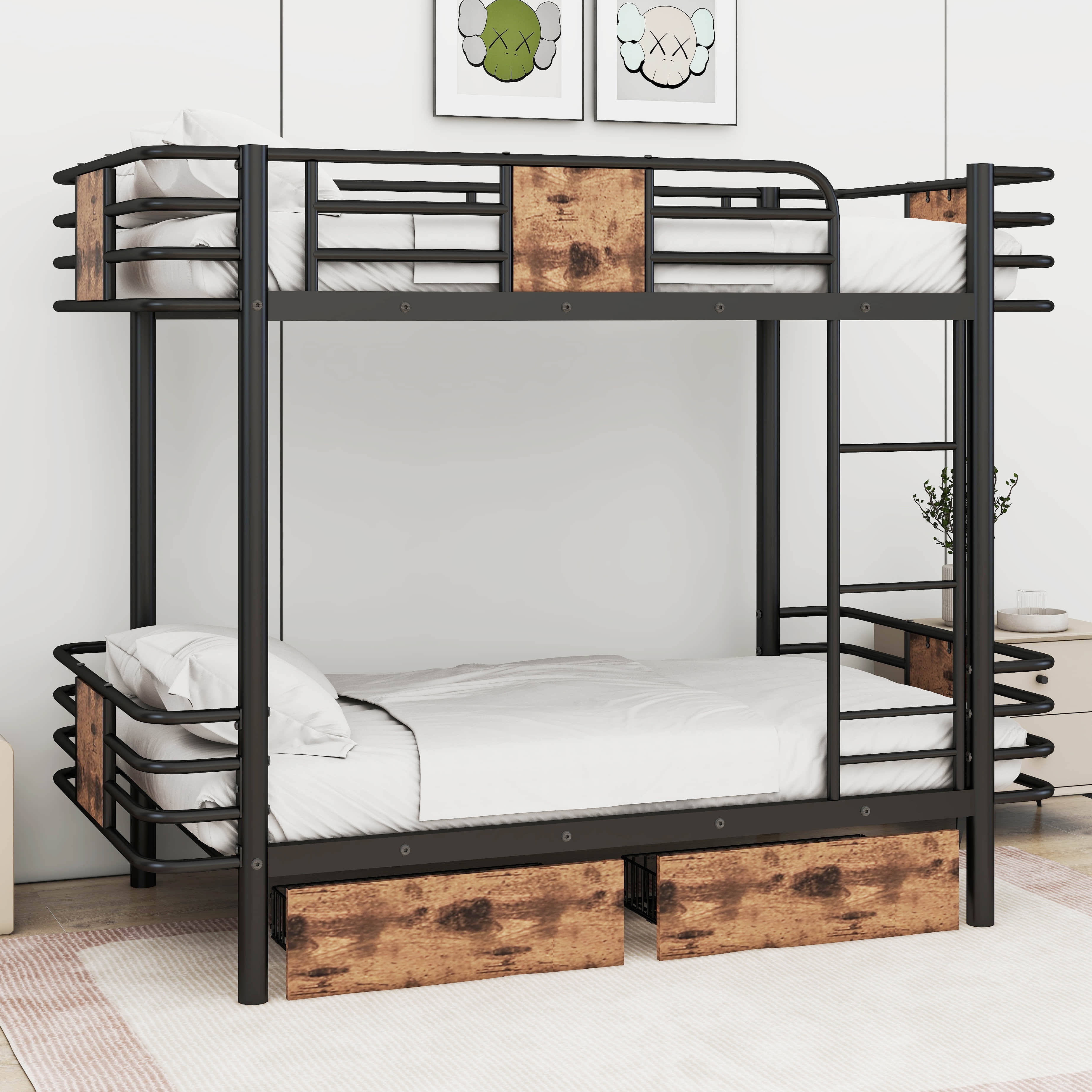 Runforrrs Black Color Twin XL over Twin XL Metal Bunk Bed with MDF ...