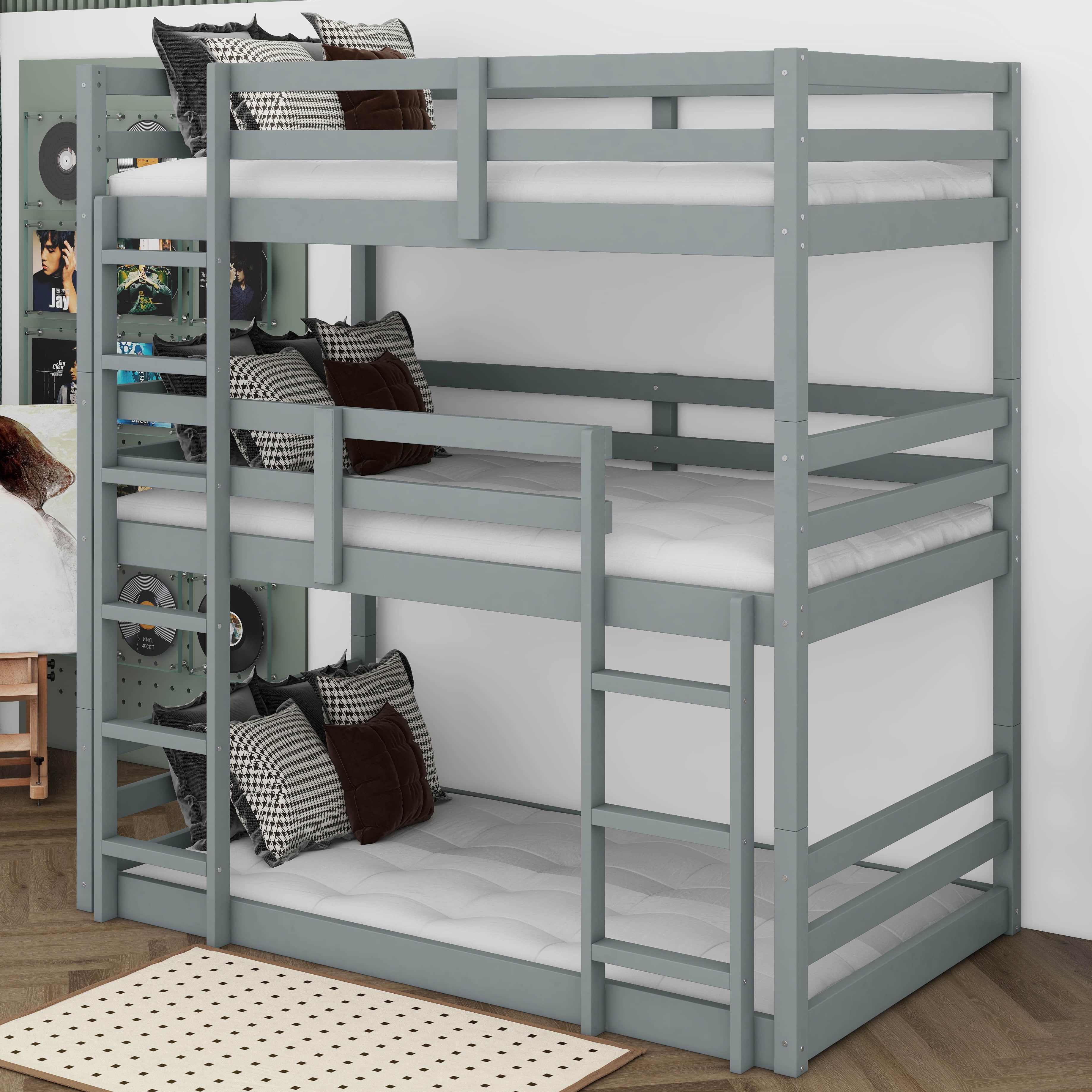 Runforrrs Detachable Triple Bunk Bed with Two Built-in Ladders ...