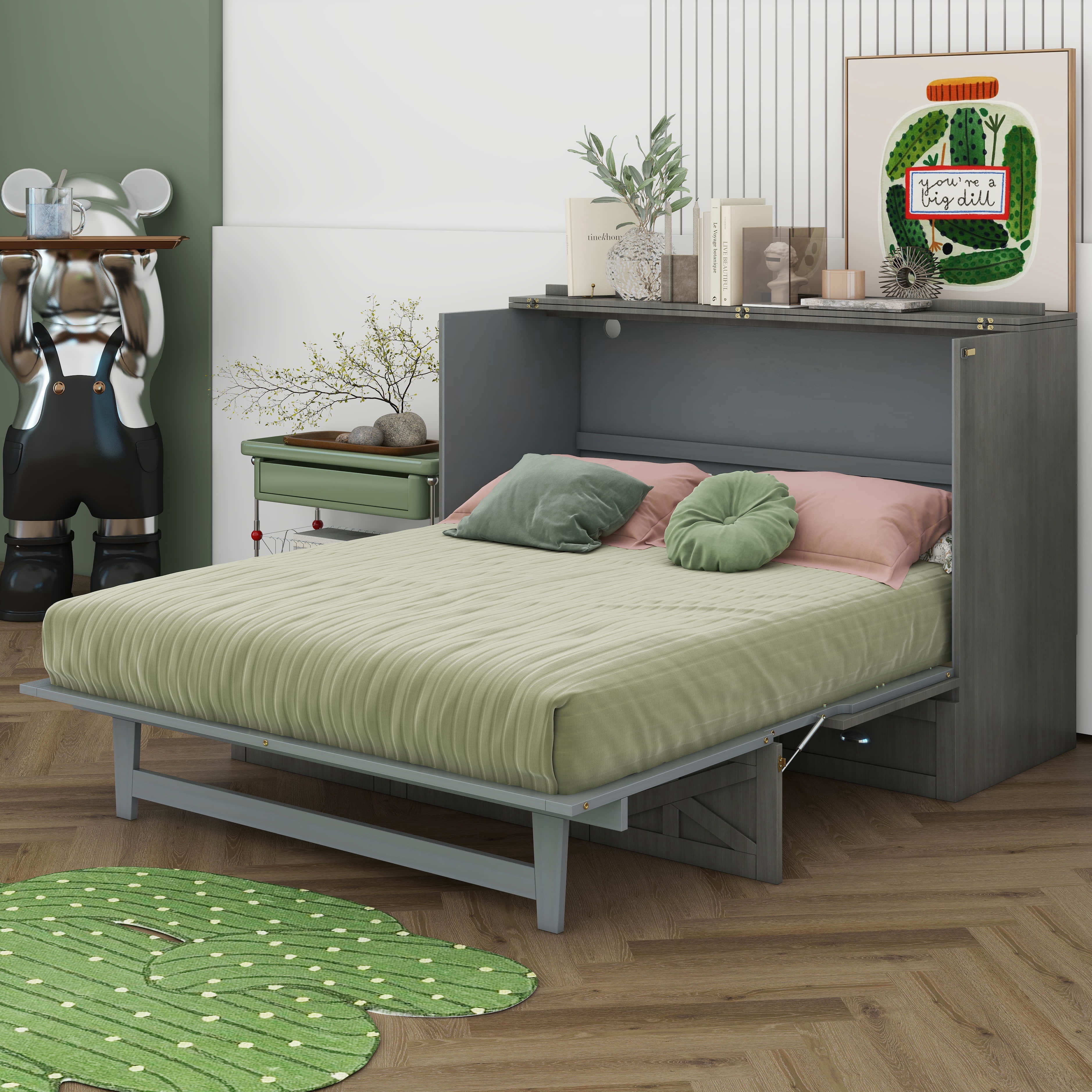 Runforrrs Full Murphy Bed with Large Drawers,Space Saving,Brushed Gray ...