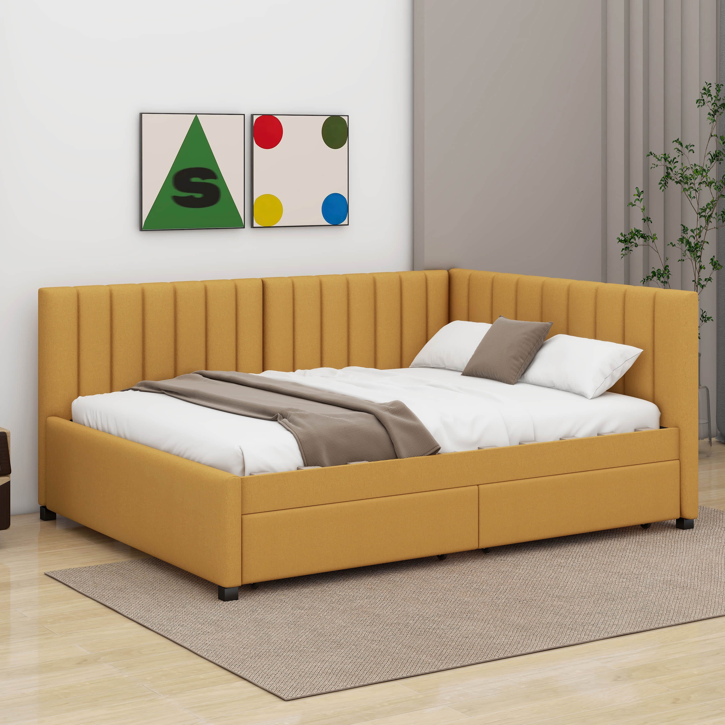 Runforrrs Full Size Linen Fabric Upholstered Daybed with 2 Storage ...