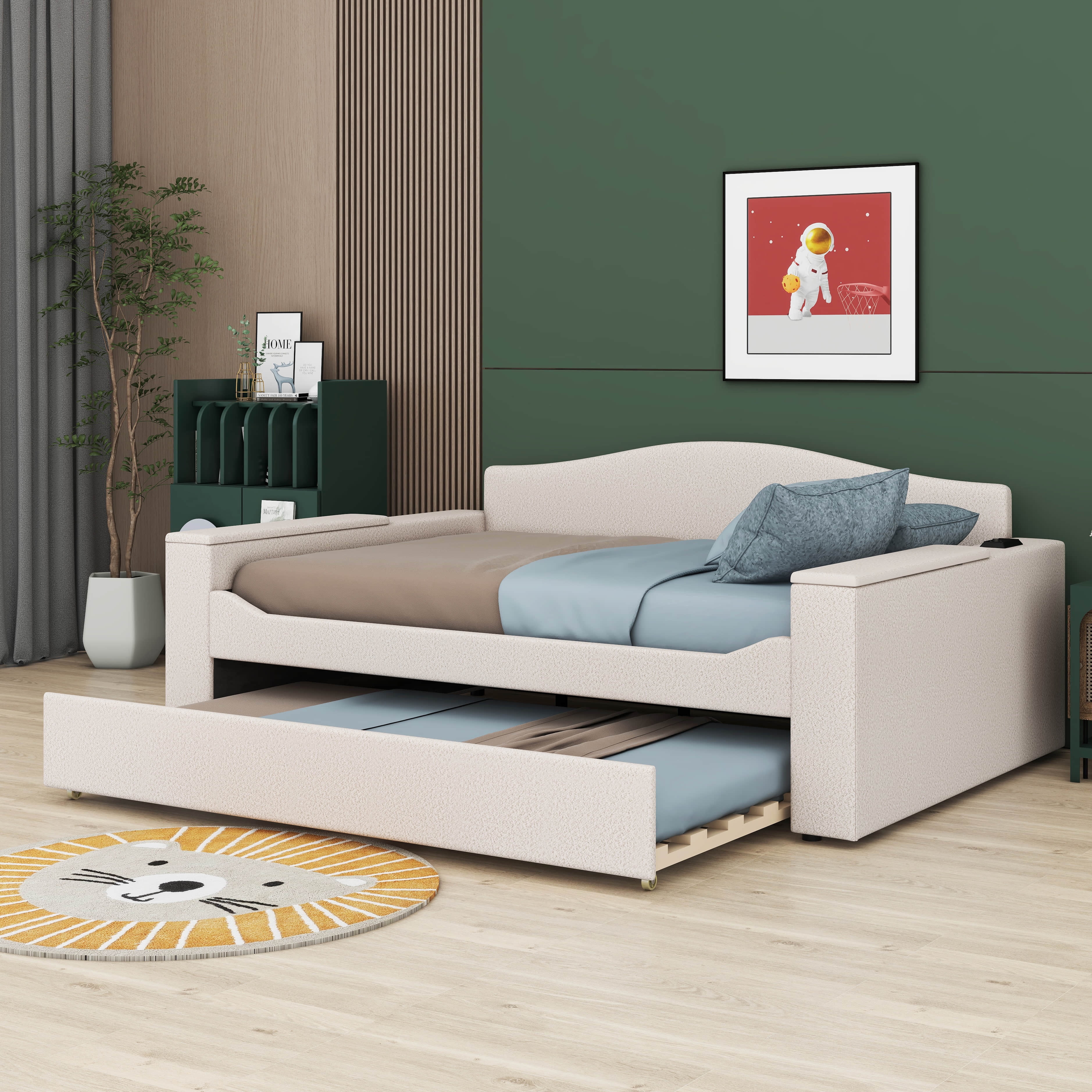 Runforrrs Full Size Teddy Fleece Upholstered Daybed with Storage ...