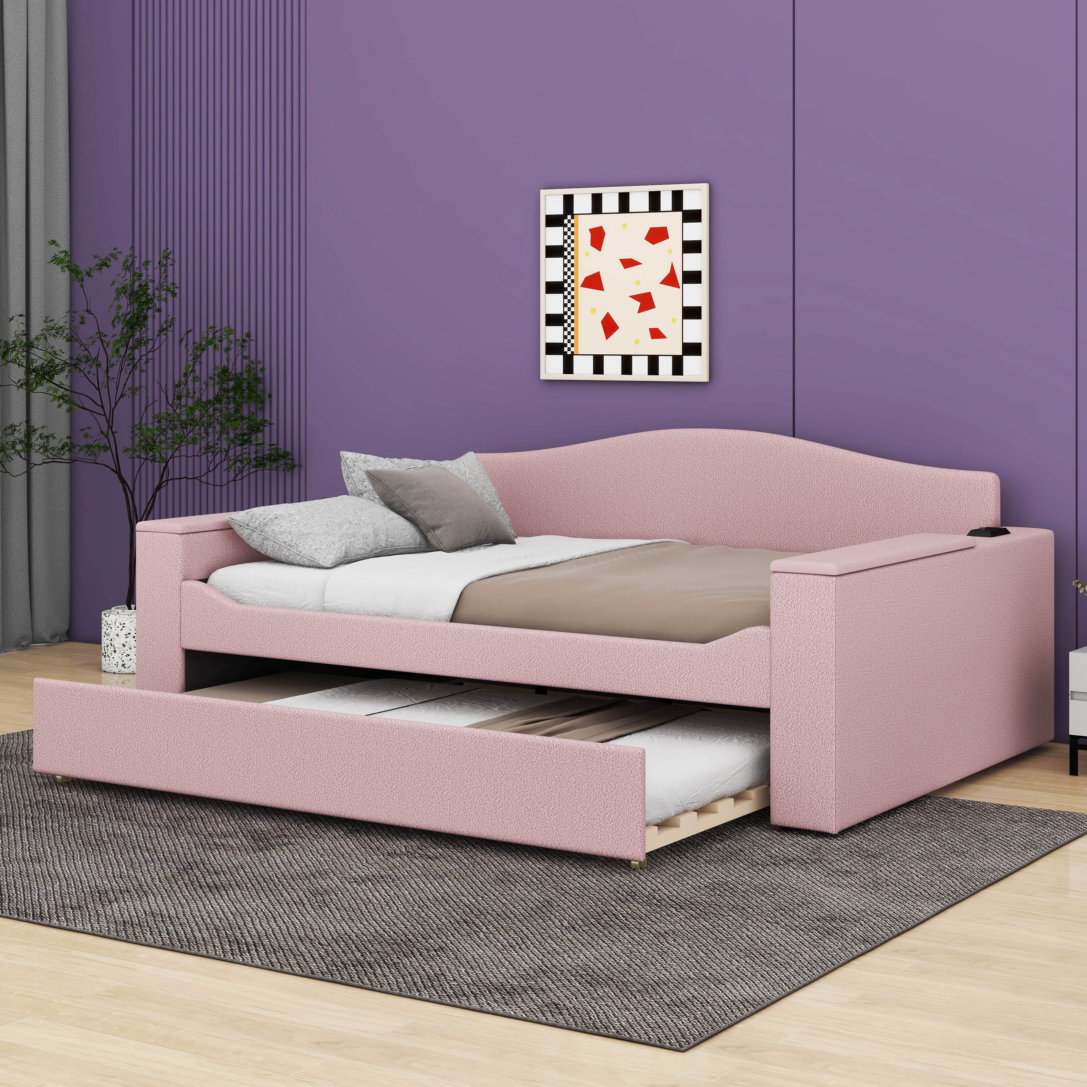 Runforrrs Full Size Teddy Fleece Upholstered Daybed with Storage ...