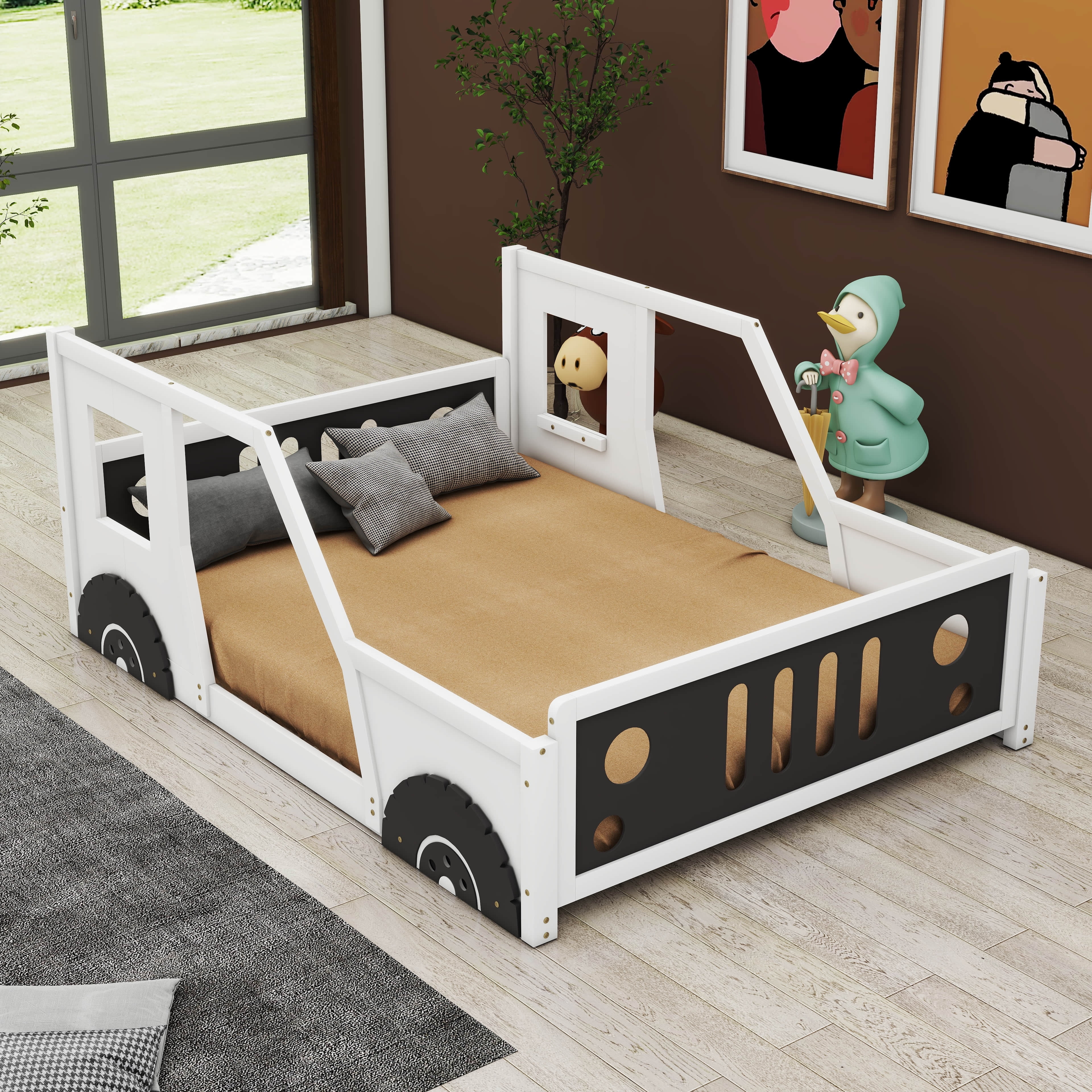 Runforrrs Full Size White Color Car Shaped Bed with Wheels - Walmart.com