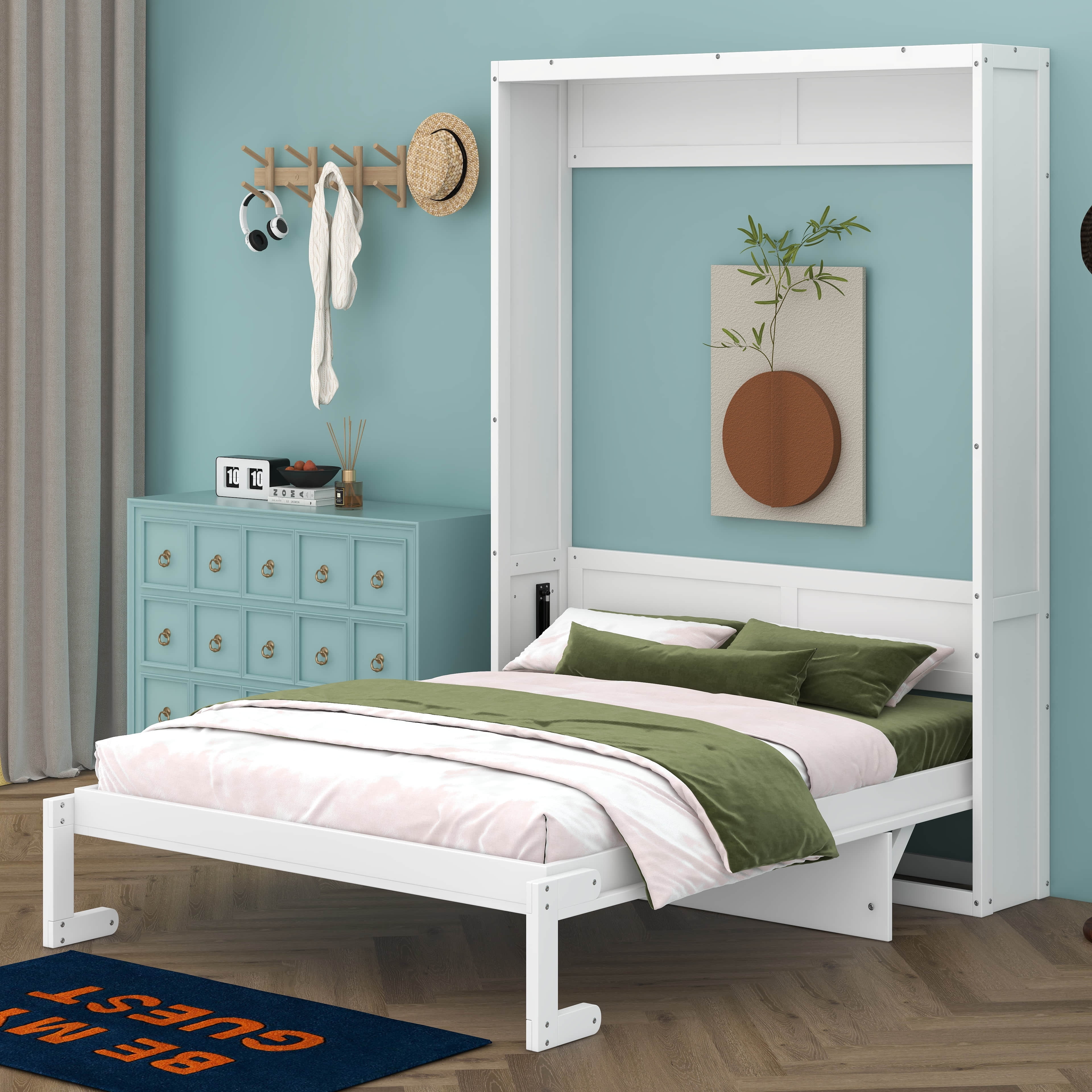 Runforrrs Full Size White Color Murphy Bed, 61.5 inch Wide Cabinet ...