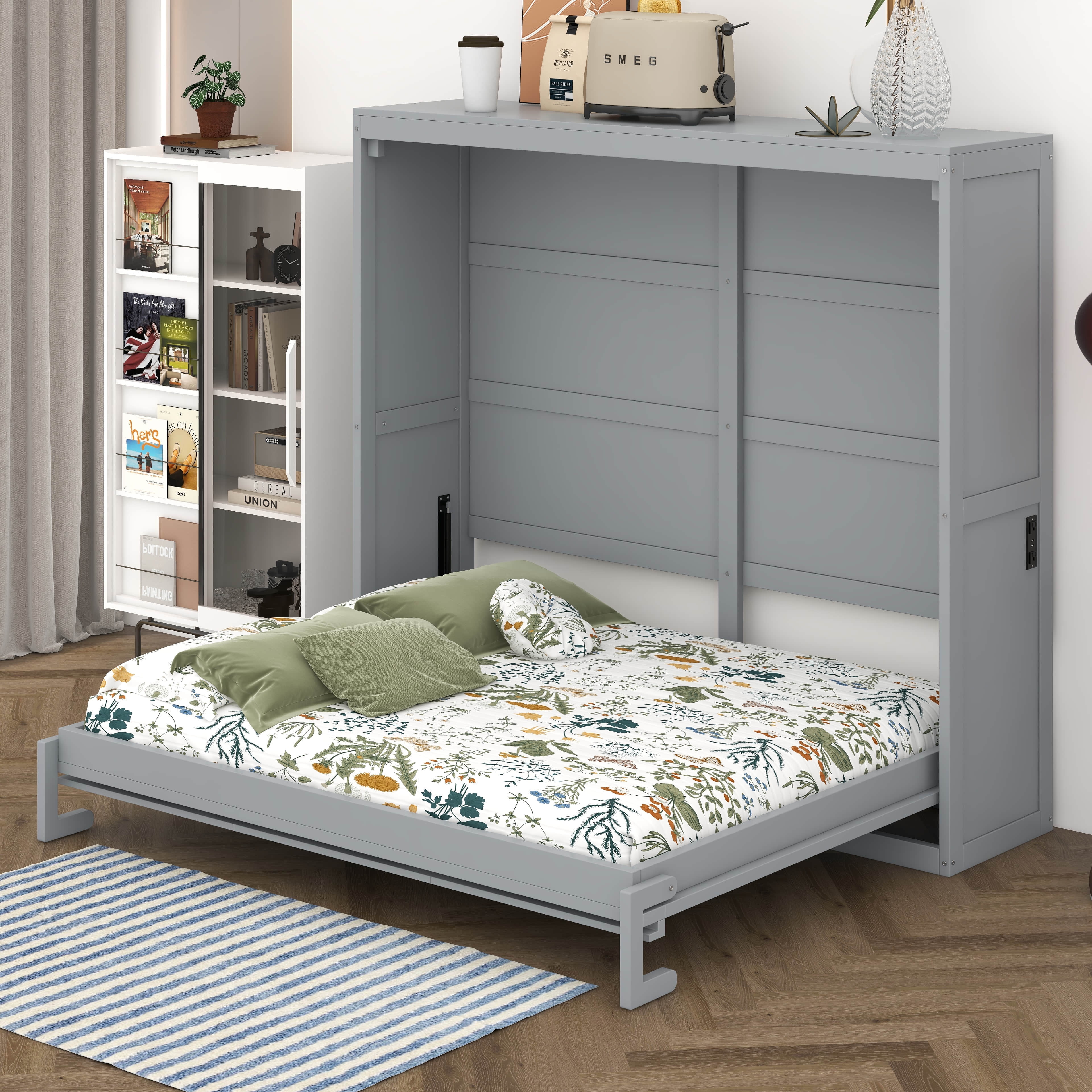 Runforrrs Gray Color Full Size Wooden Murphy Bed Wall Bed - Walmart.com