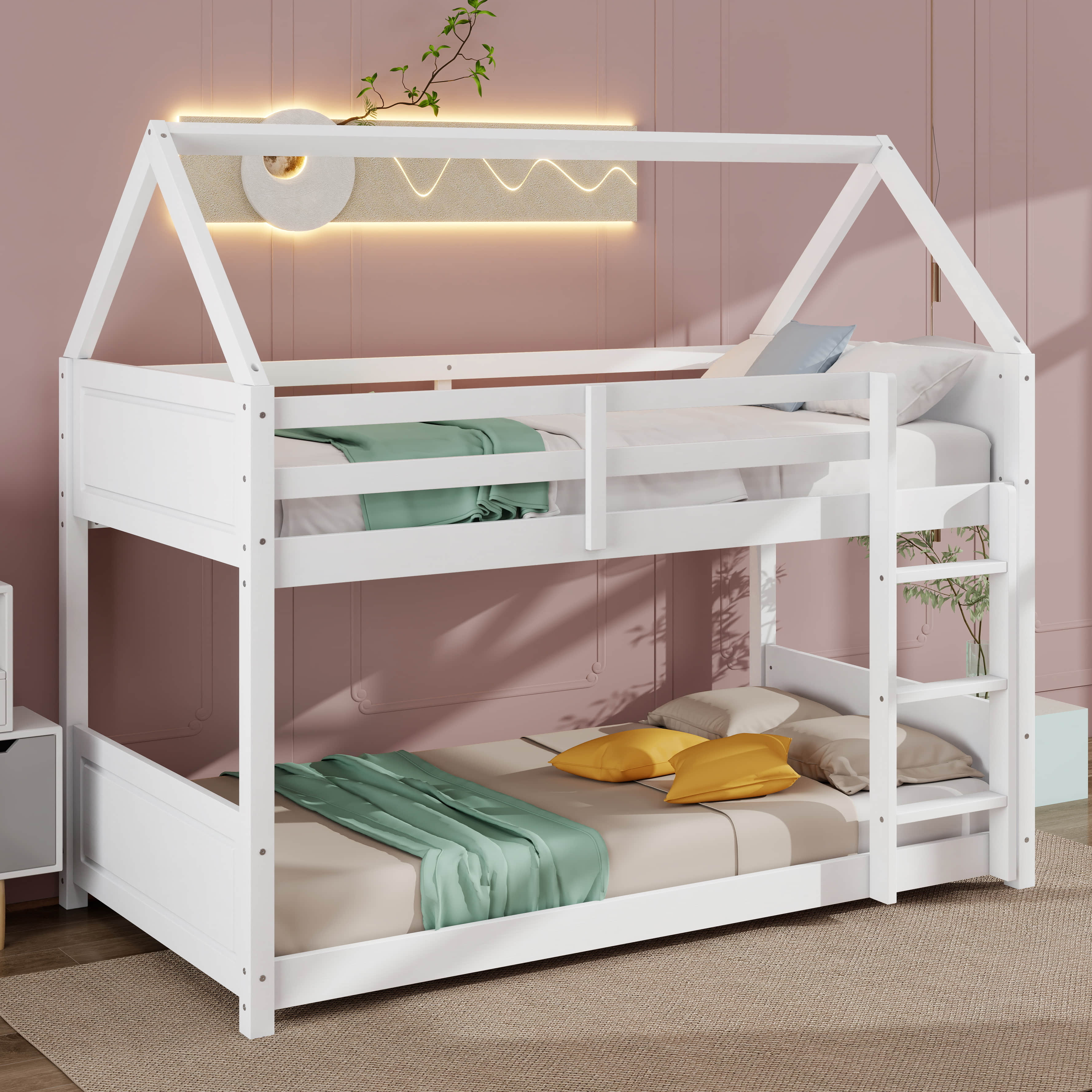 Runforrrs House Floor Bunk Bed with Headboards, Footboards and ...