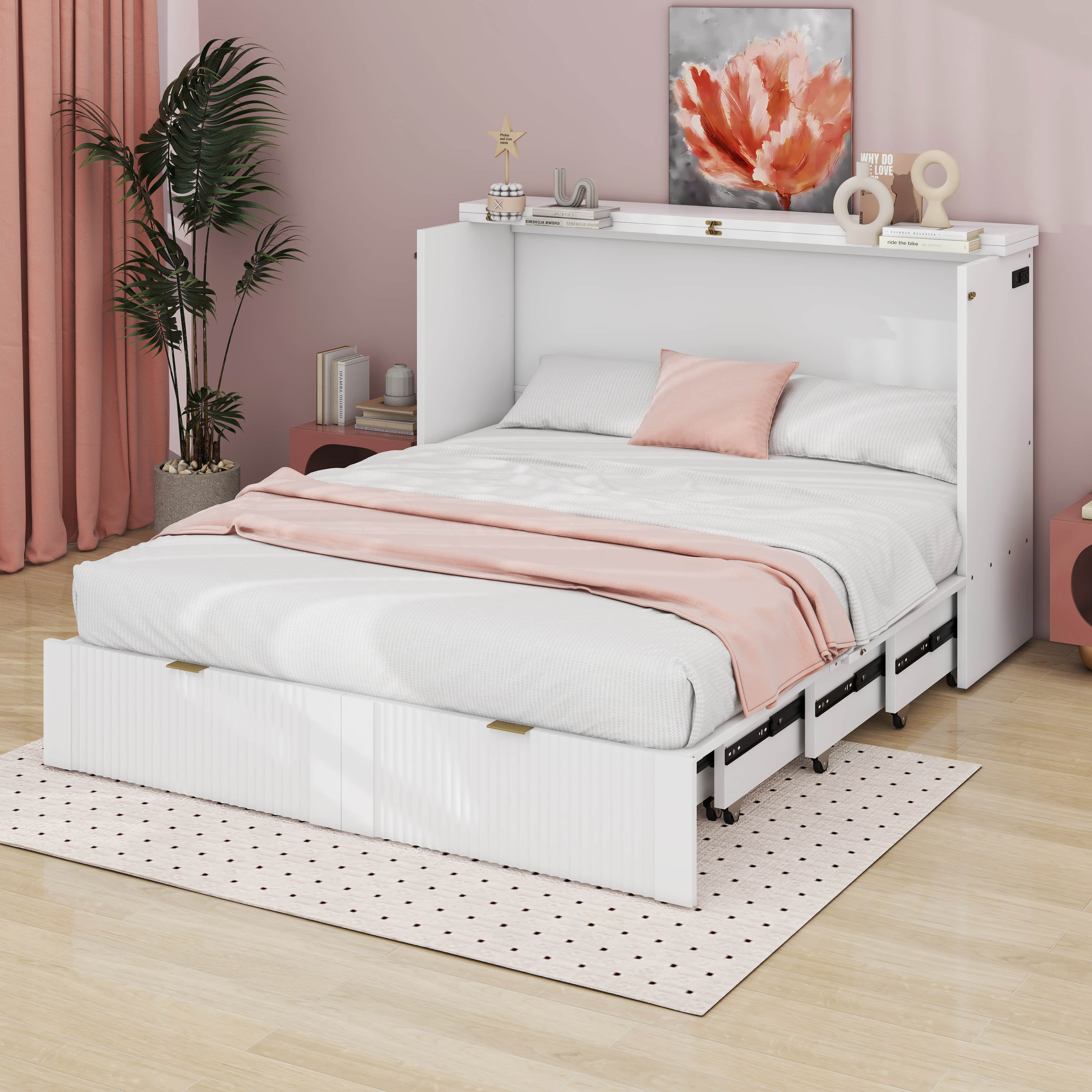 Runforrrs Pulley Structure Design Full Size Murphy Bed with Drawer and ...