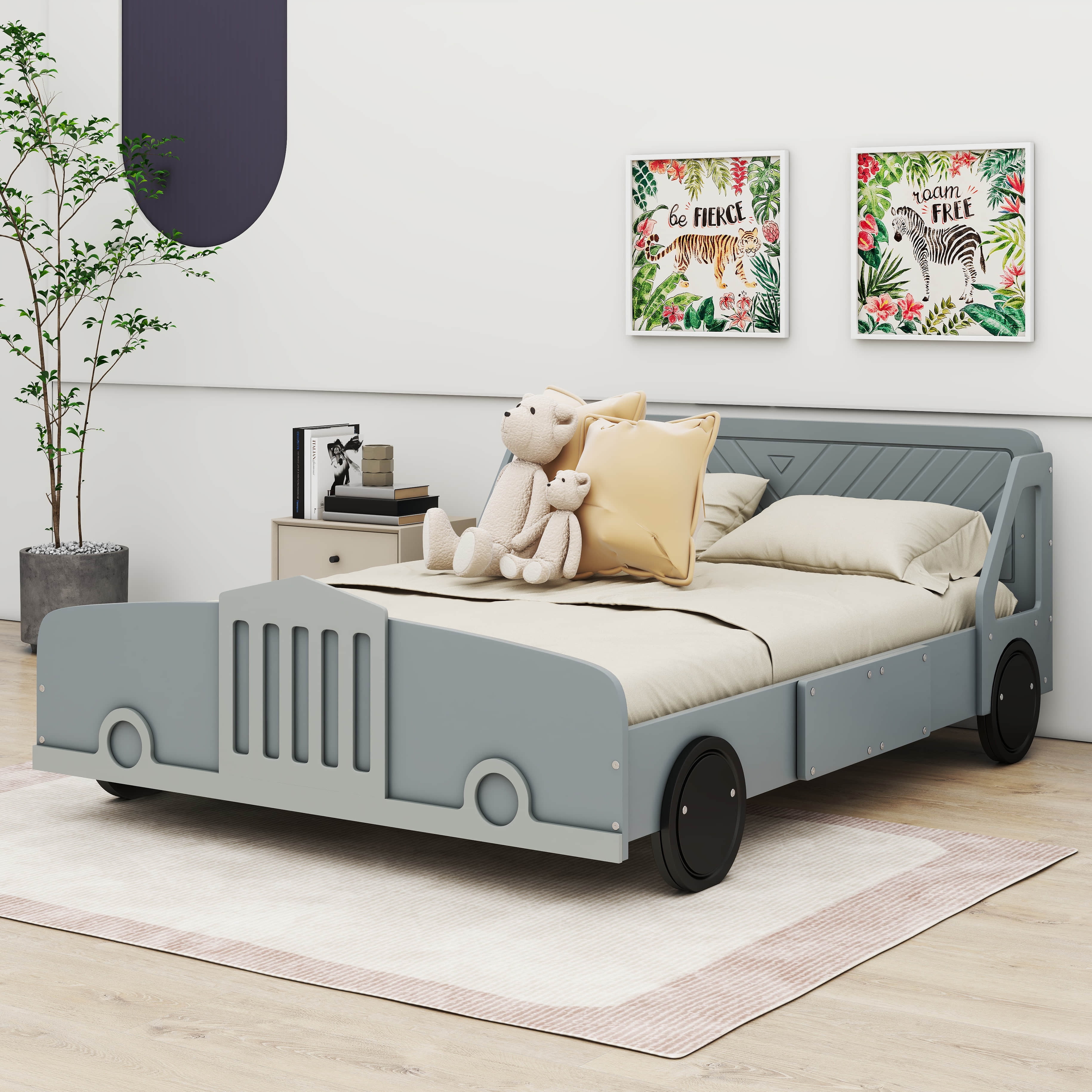Runforrrs Queen Size Linen Upholstered Gray Color Platform Bed with a ...