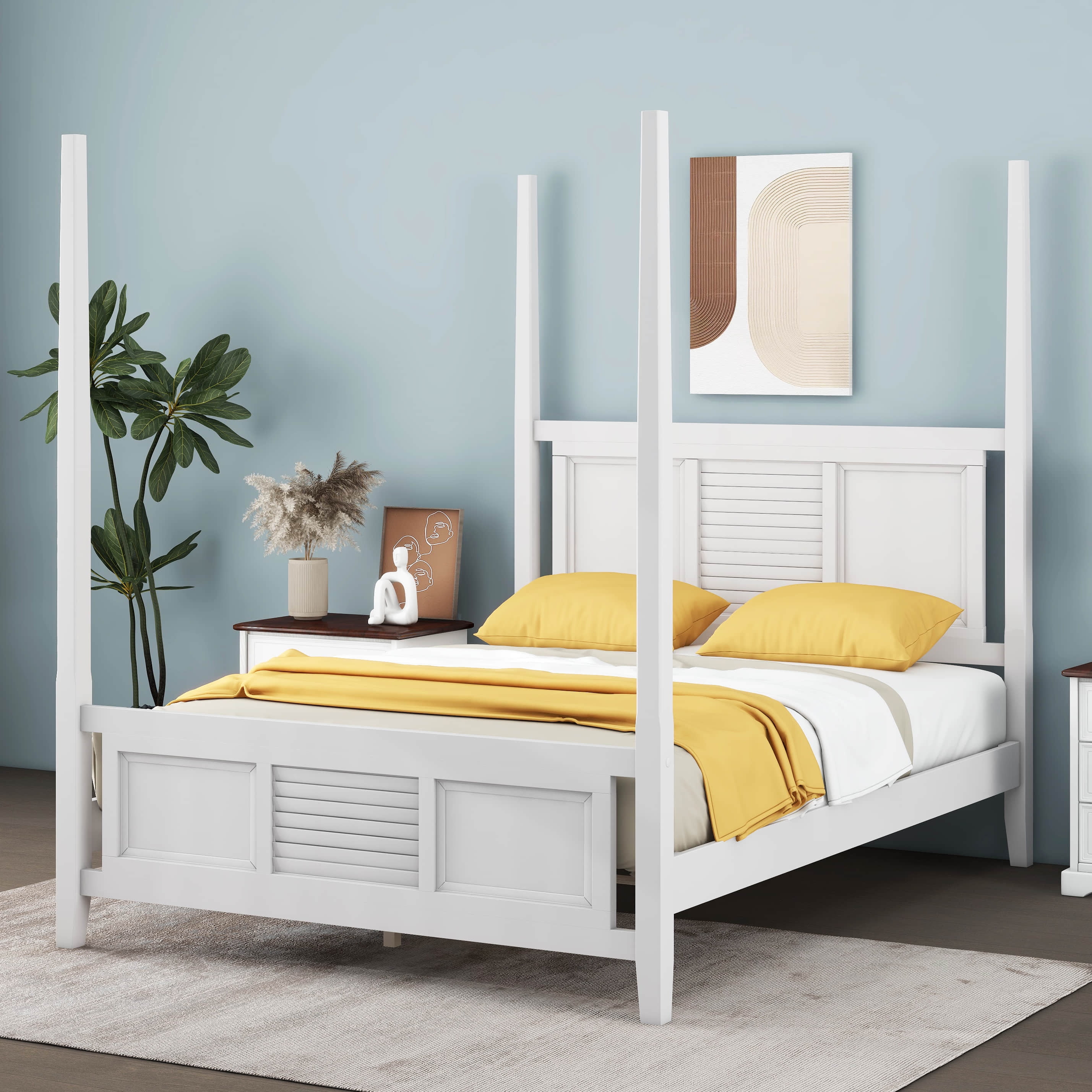 Runforrrs Traditional Queen Size Solid Wood Four-Poster Bed with ...