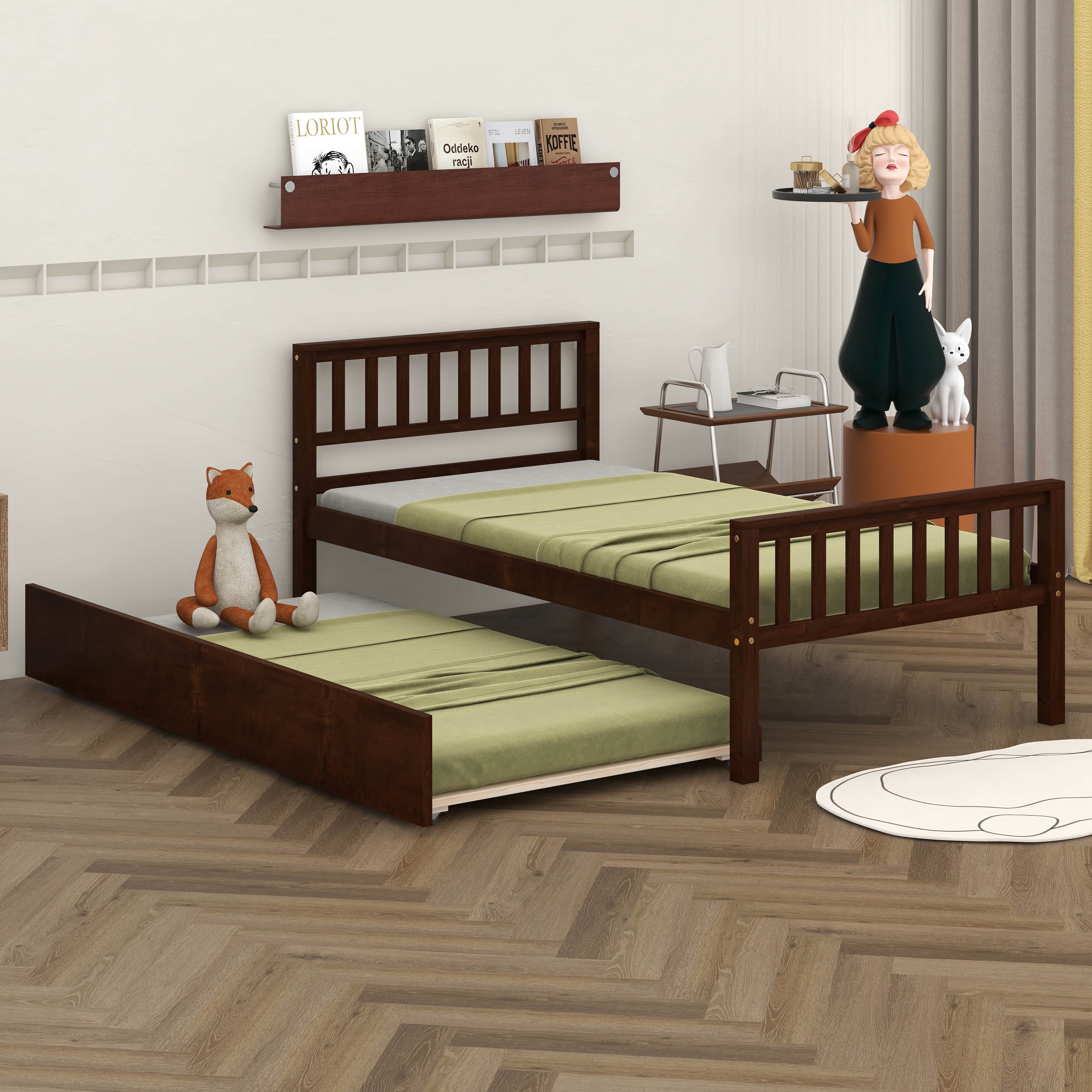 Runforrrs Twin Bed Platform Bed Frame with Trundle, Headboard and ...