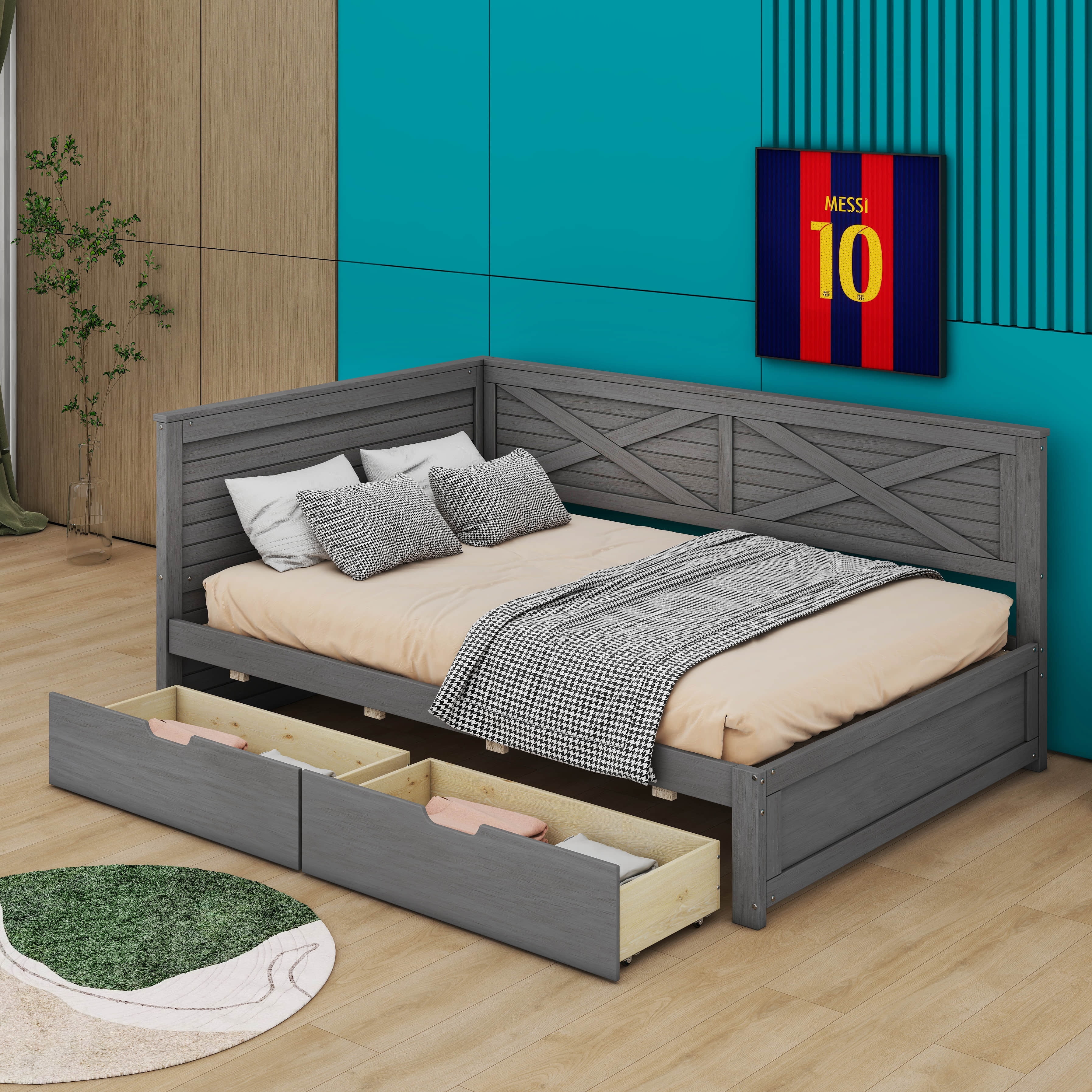 Runforrrs Twin Size Ancient Gray Color Wood Daybed with 2 Drawers and ...
