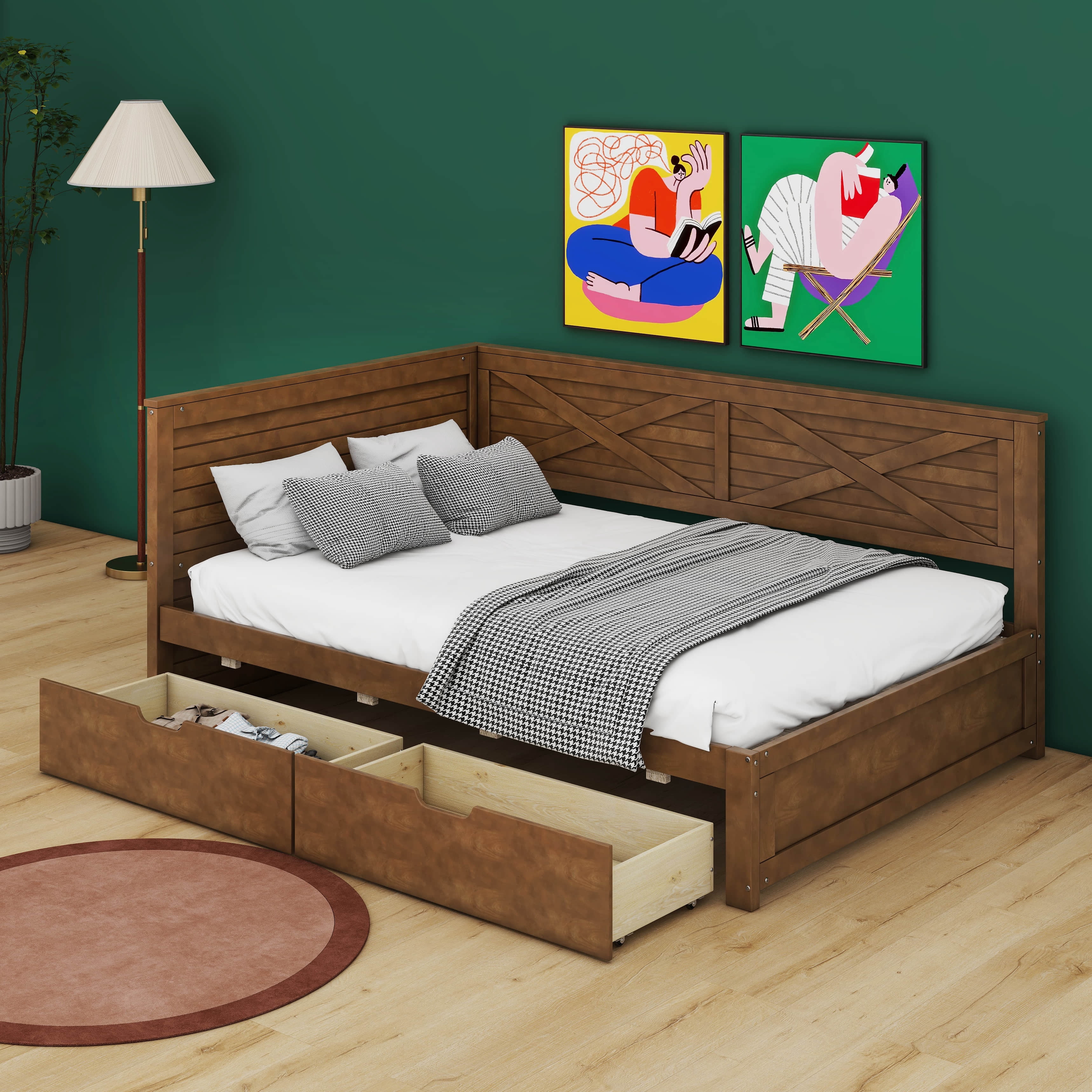 Runforrrs Twin Size Antique Brown Color Wood Daybed with 2 Drawers and ...