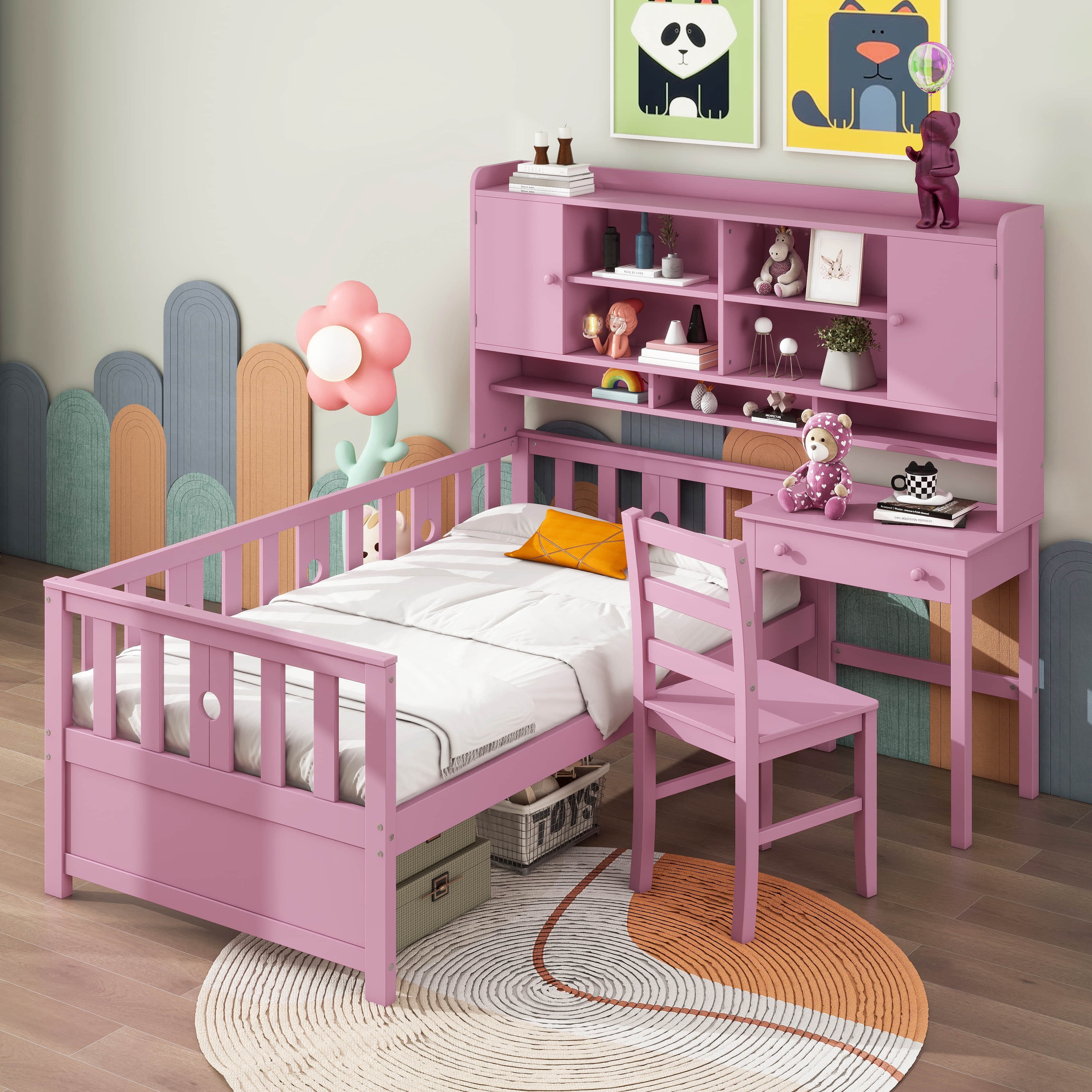 Runforrrs Twin Size Bed Multi-Functional Wooden Bench Bed with ...
