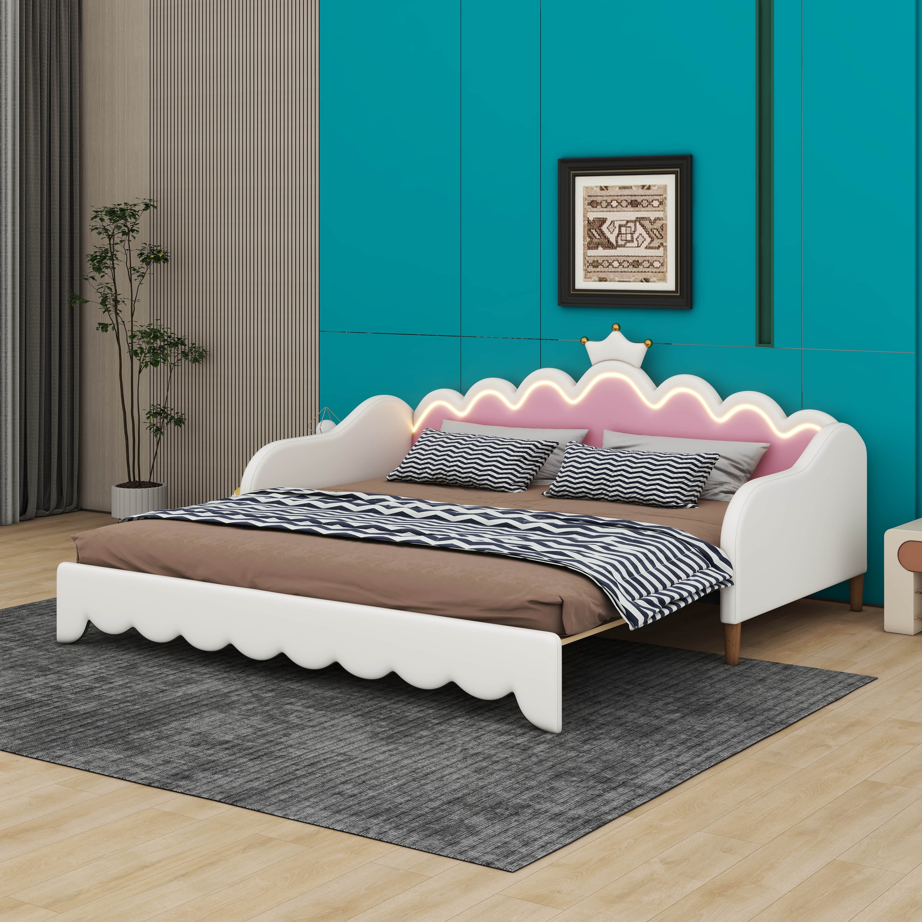 Runforrrs Twin Size Modern Princess Style Extending Daybed with LED ...