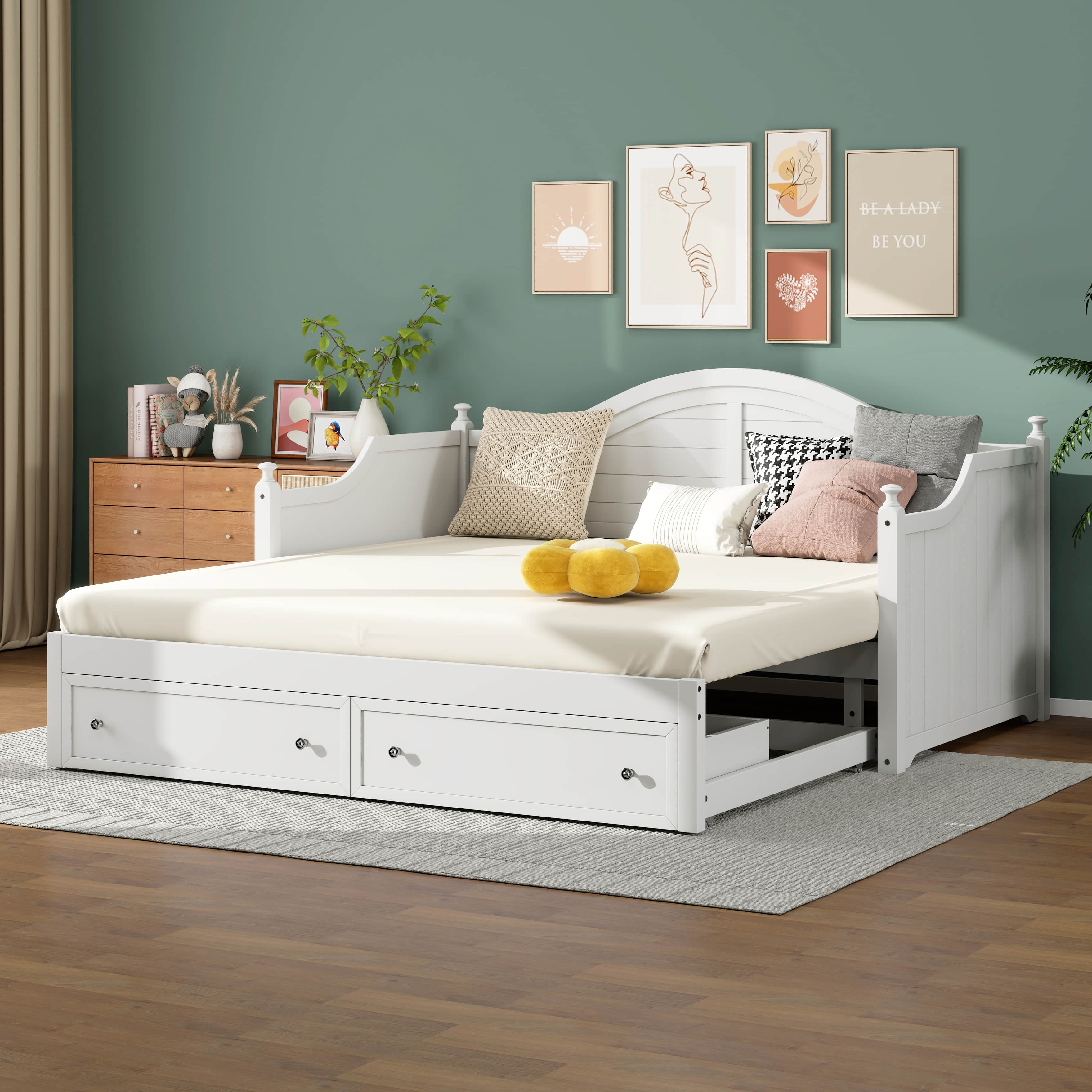 Runforrrs Twin Size Solid Wood Daybed with Extendable Shelves and ...