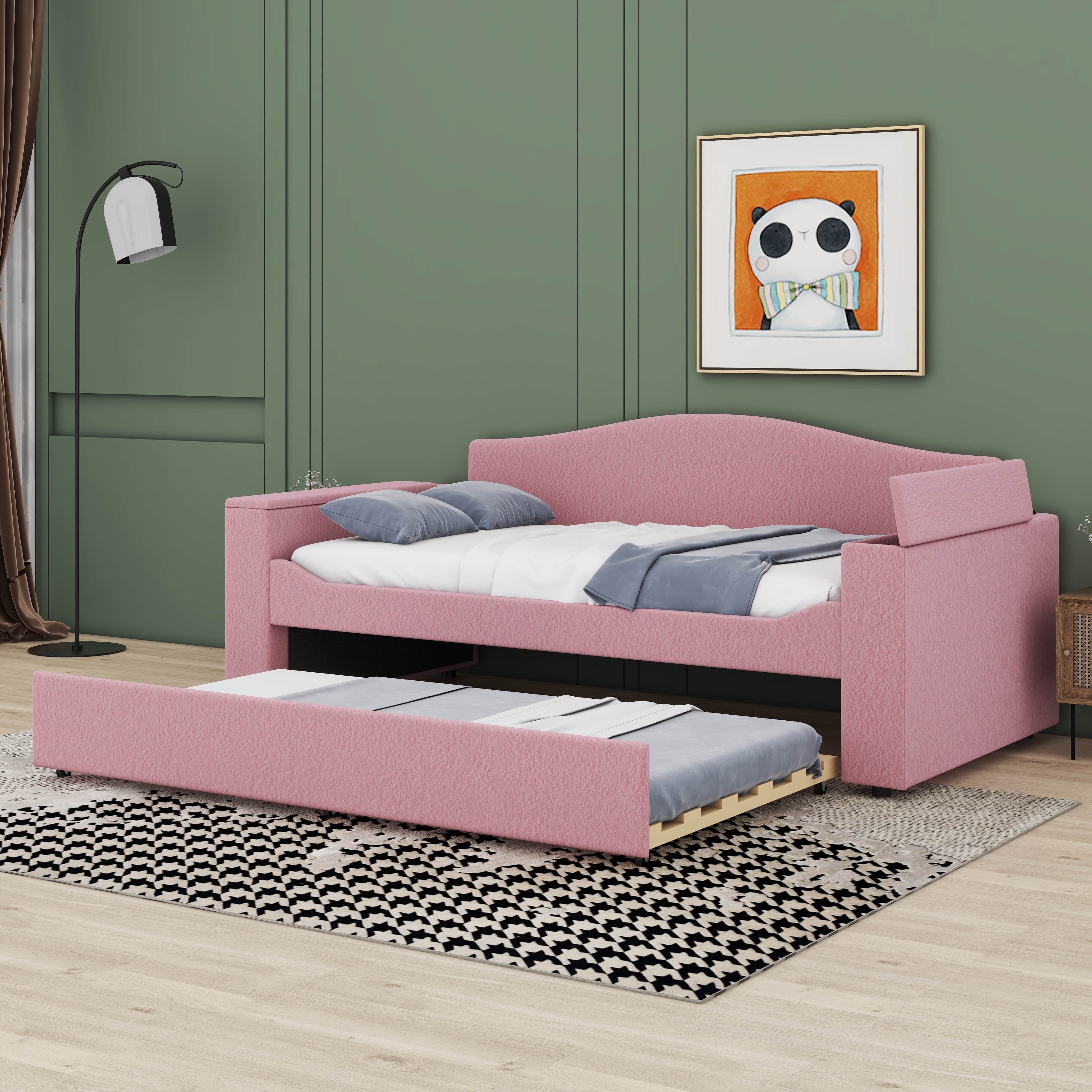 Runforrrs Twin Size Teddy Fleece Upholstered Daybed with Storage ...