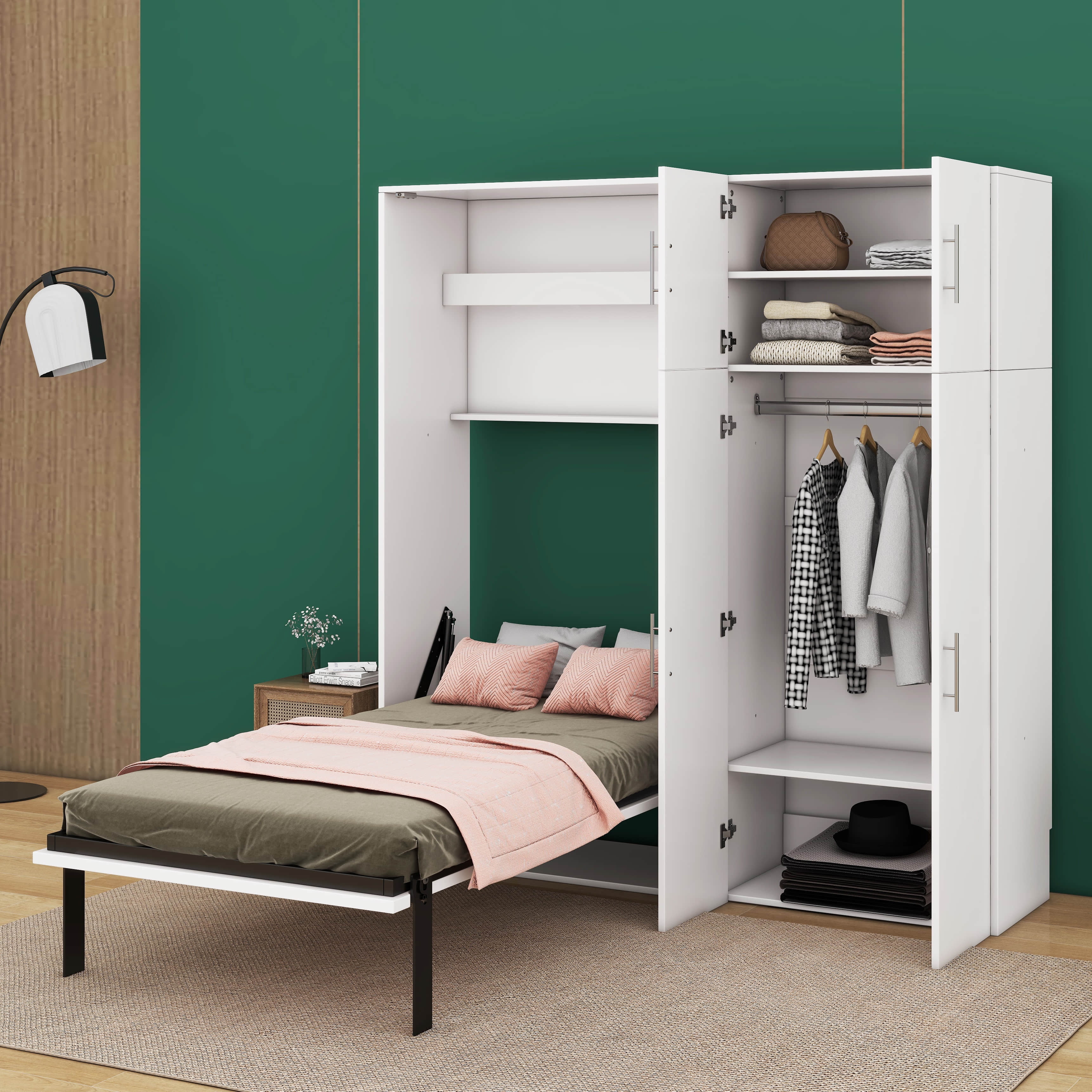 Runforrrs Twin Size White Color Murphy Bed with Storage and Wardrobe ...