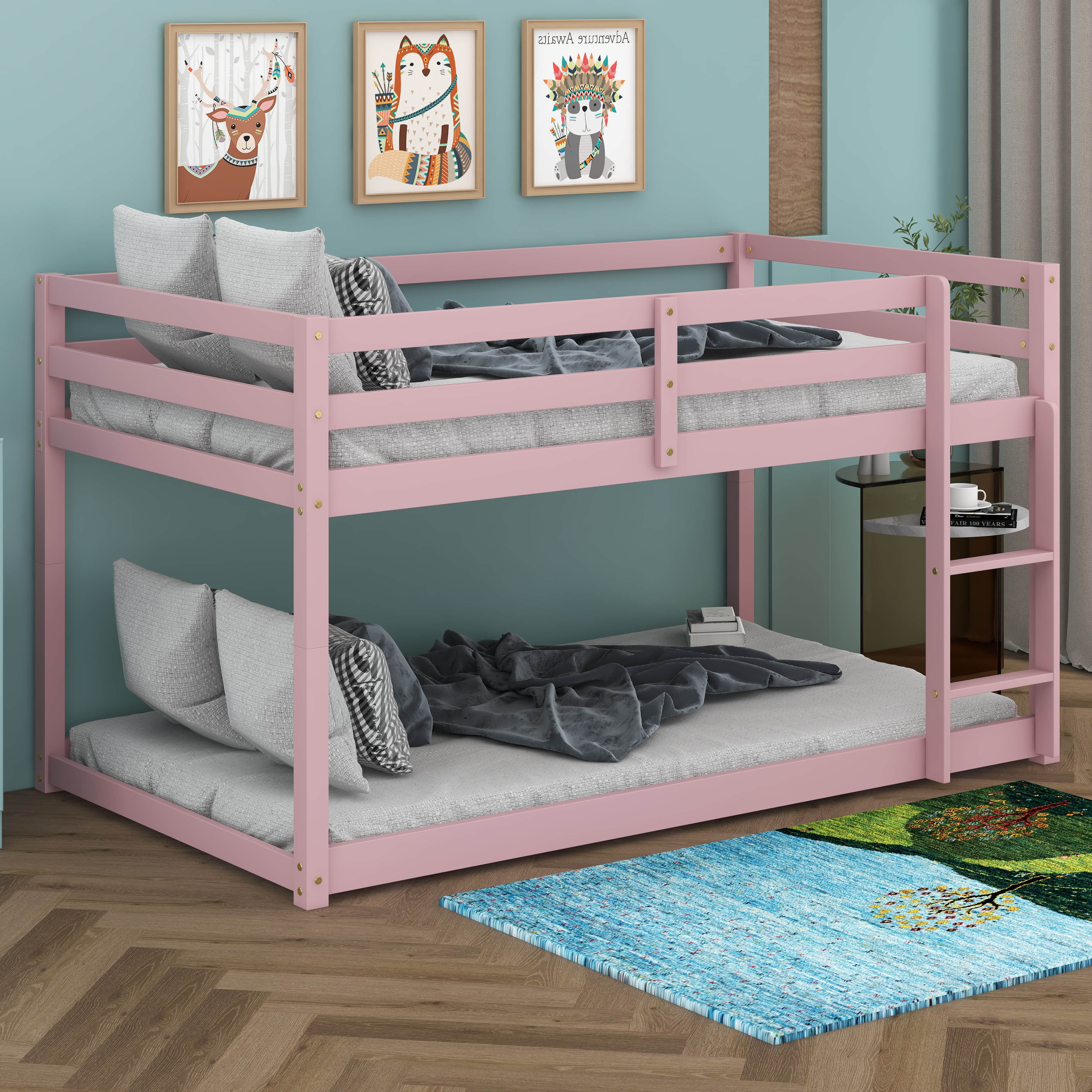 Runforrrs Twin over Twin Pink Color Floor Bunk Bed - Walmart.com