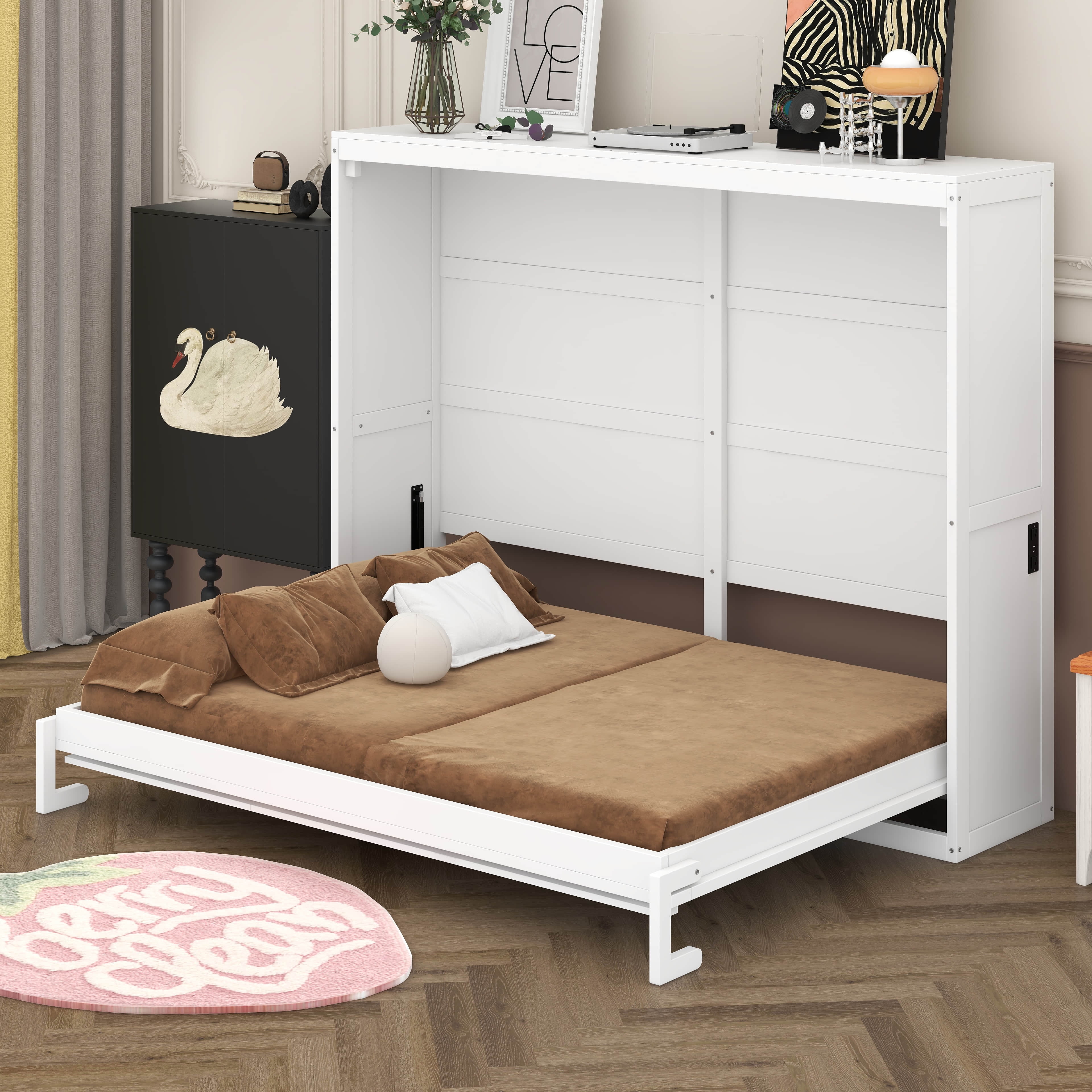 Runforrrs White Color Queen Size Wooden Murphy Bed Wall Bed - Walmart.com
