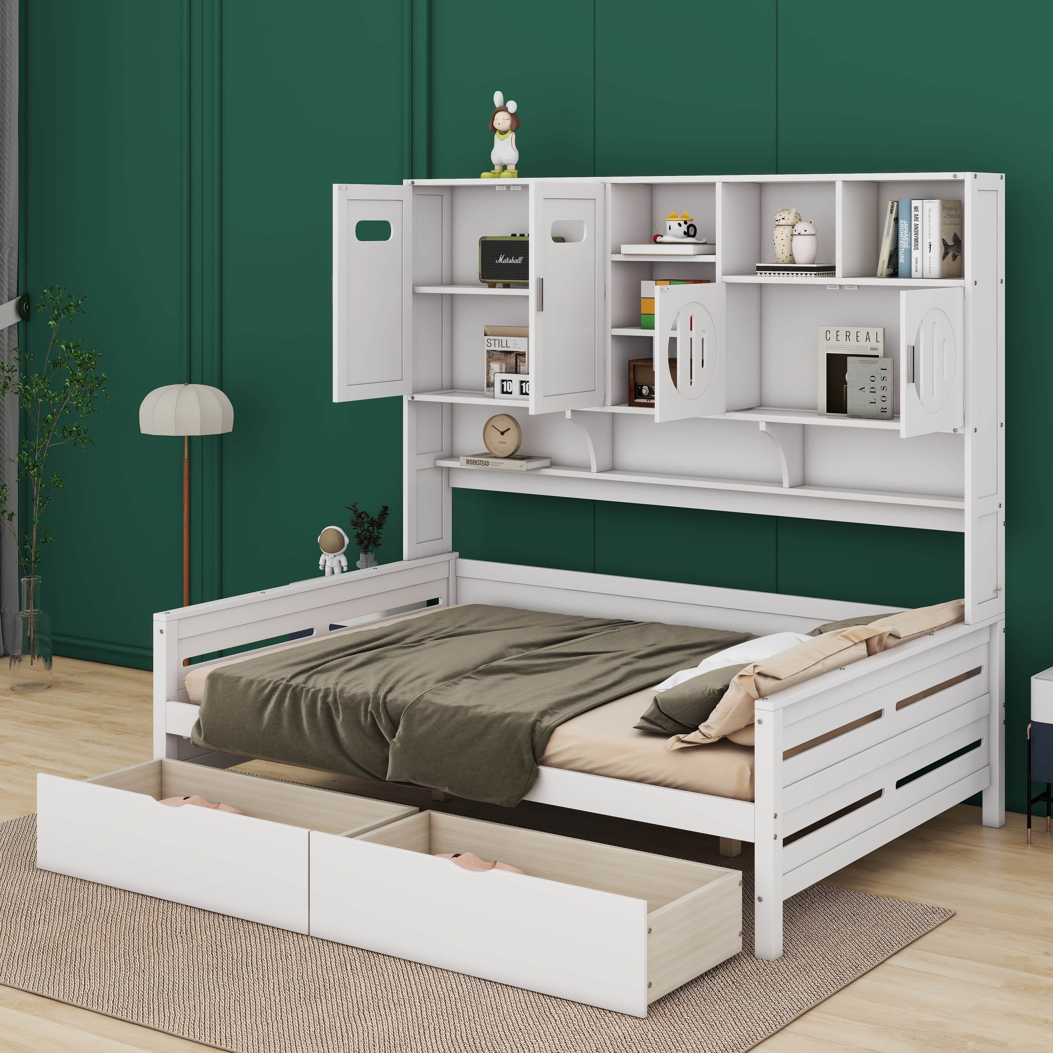 Runforrrs Wooden Full Size White Color Daybed With 2 Drawers and All-in ...