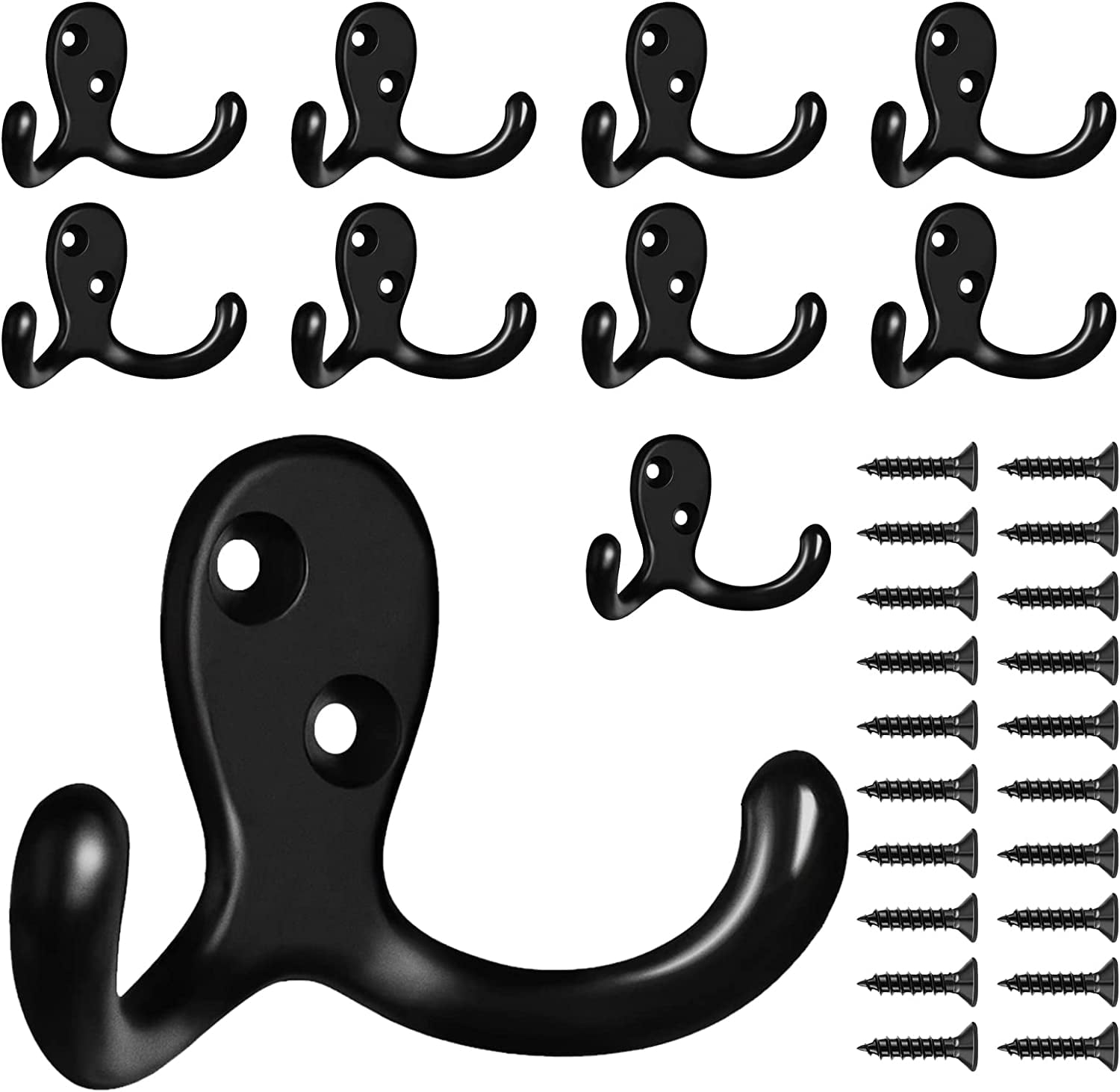 Rungopro Heavy Duty Metal Double Prong Coat Hooks, 10 Pack Wall Mounted ...