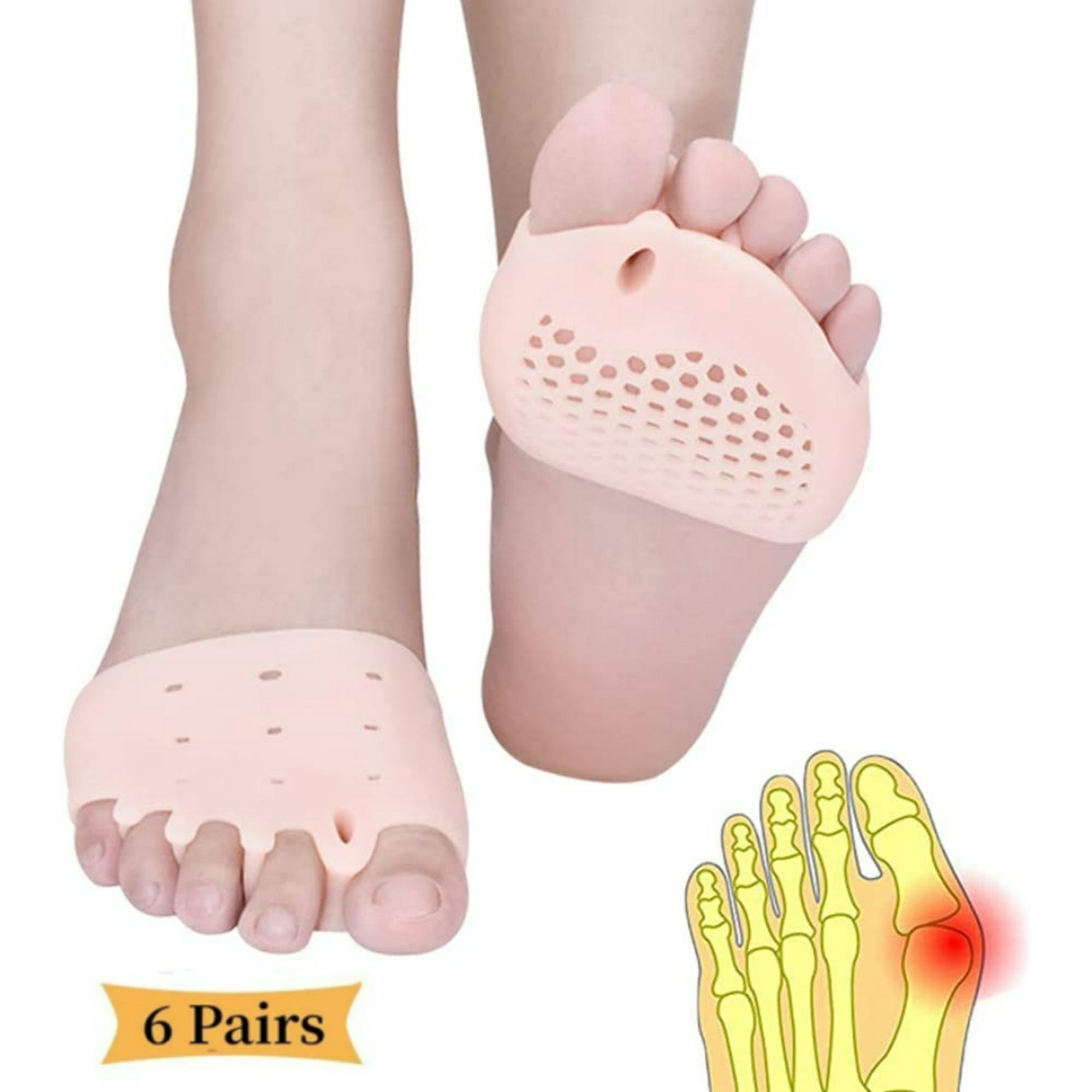 Rungopro 6 Pairs Metatarsal Pads, Toe Separator, Gel Metatarsal Cushion ...