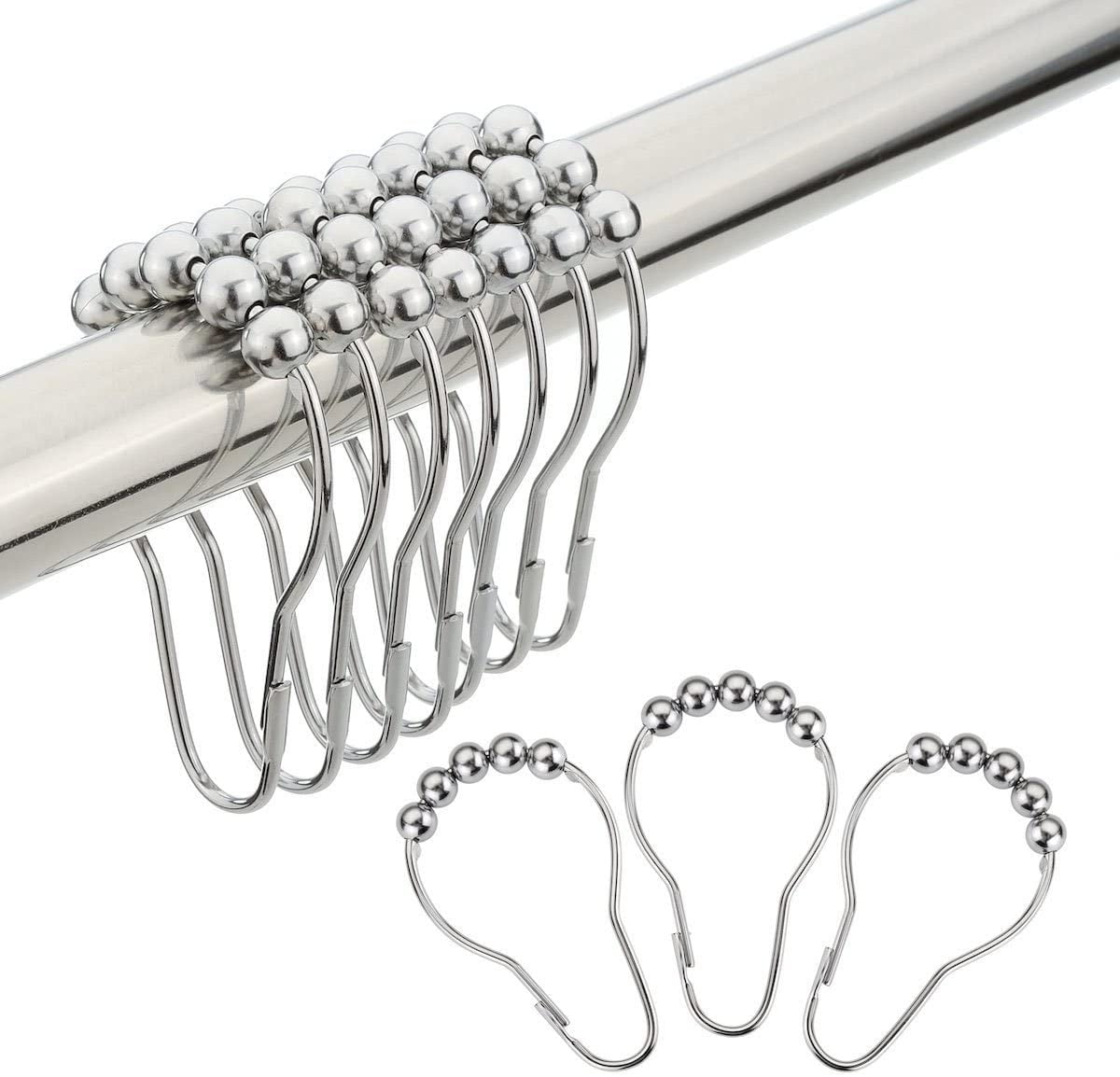 Rungopro Shower Curtain Hooks, Sliver Shower Curtain Hooks, Shower ...