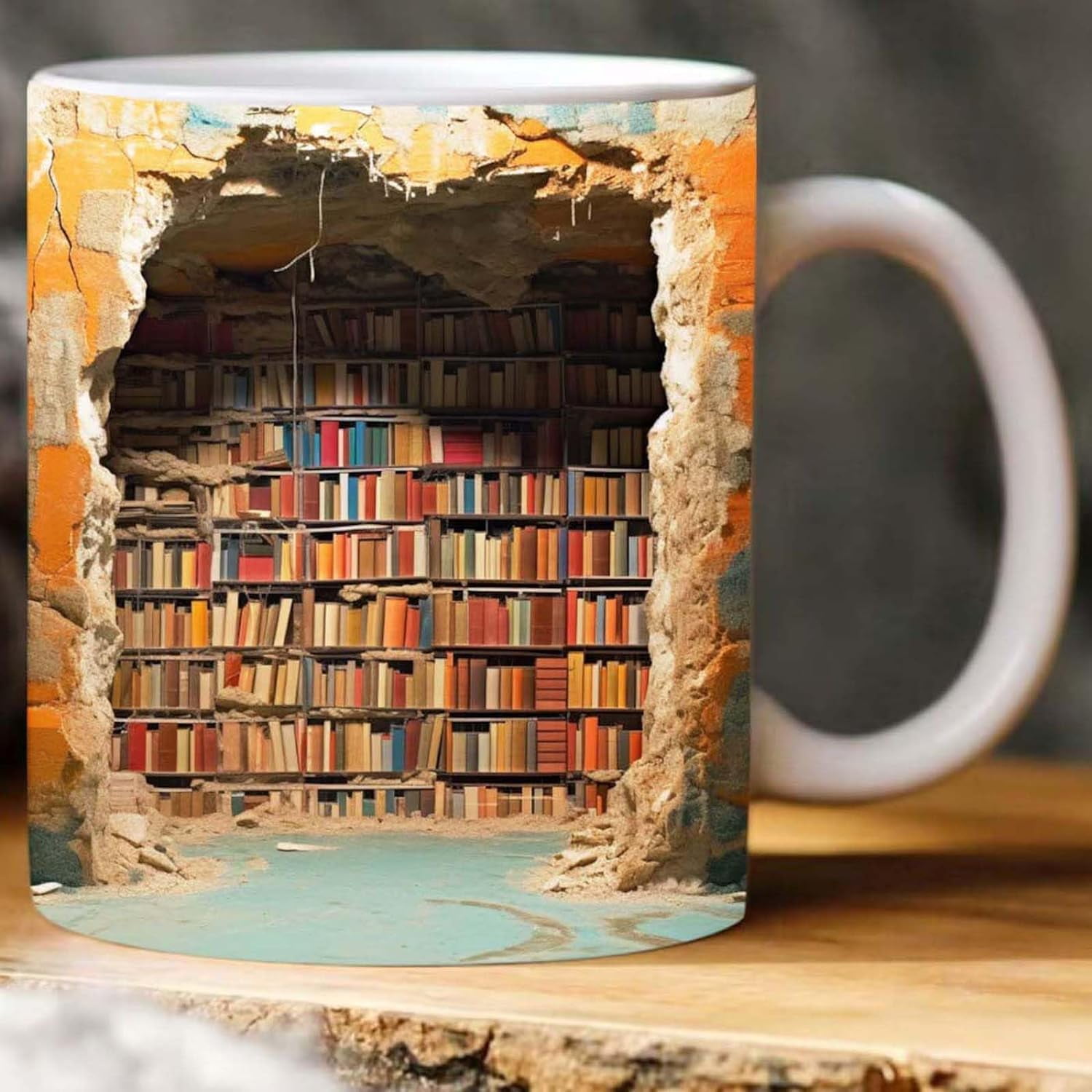 Rungungde 3D Bookshelf Mug - 11oz 3D Bookshelves Hole In A Wall Mug ...