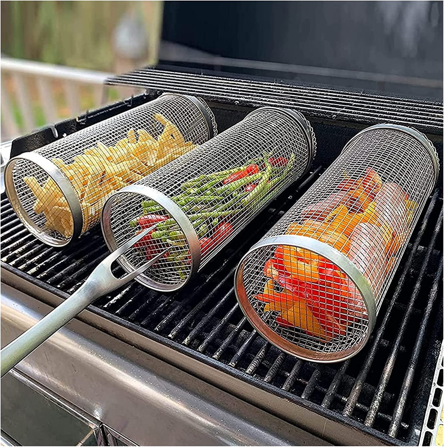 Rungungde BBQ Net Tube - Rolling Grilling Basket, Greatest Basket Ever ...