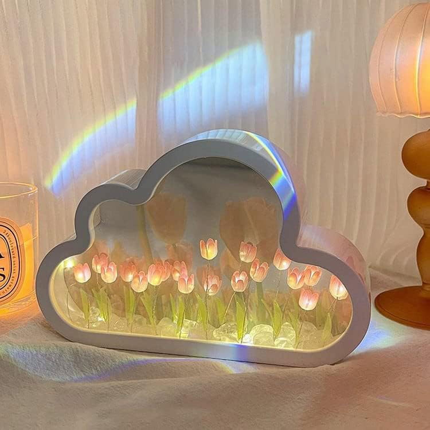 Rungungde Cloud Tulip Mirror Night Light - DIY Handmade Furniture Decoration,Simulation Flower ...