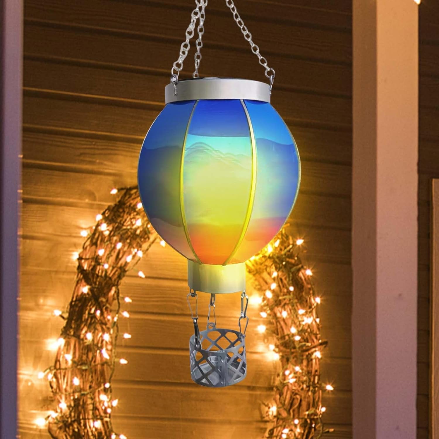 Rungungde Hot Air Balloon Solar Lantern with Flickering Flame Light ...