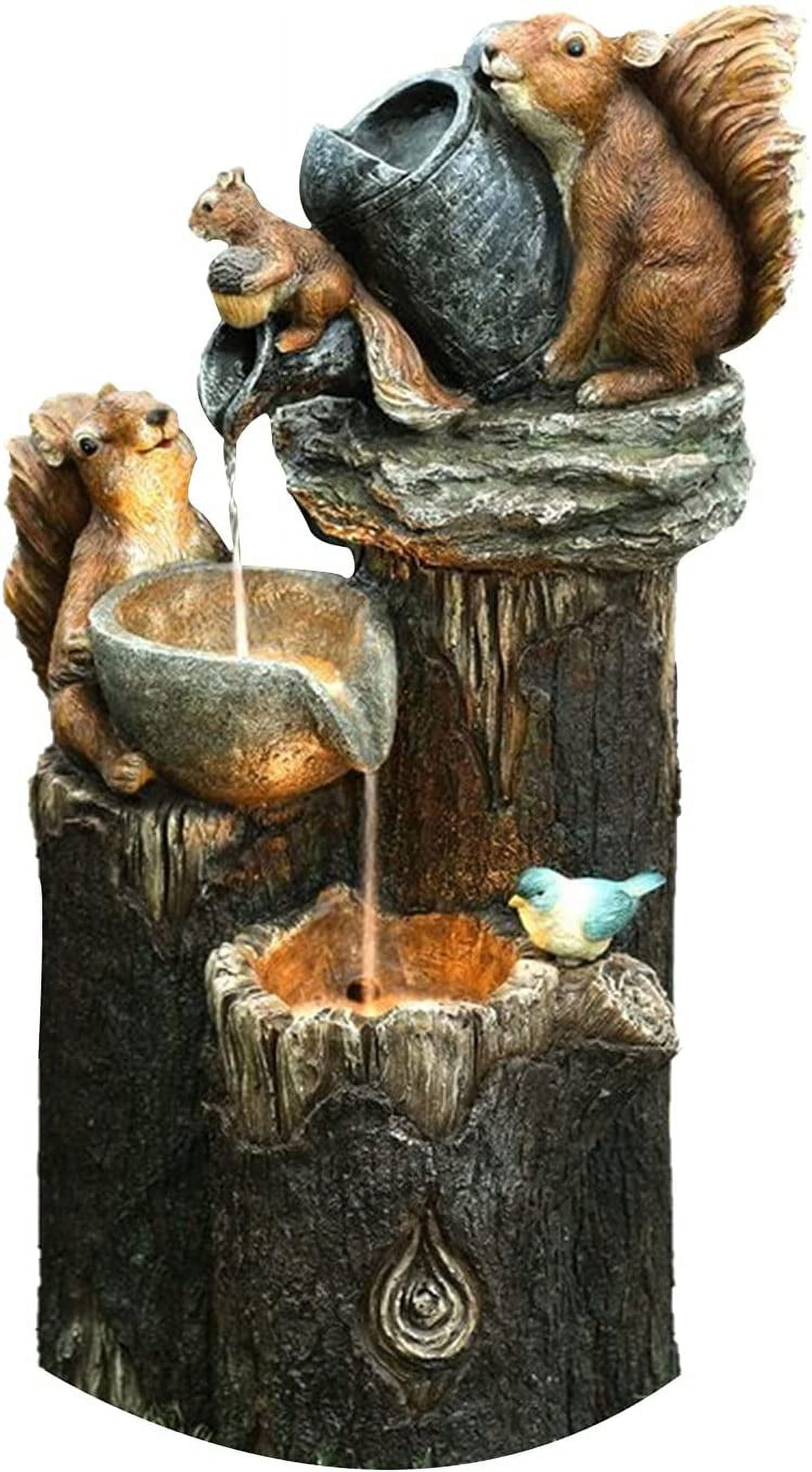 Rungungde Solar Powered Garden Statue Water Fountain with Squirrel and ...