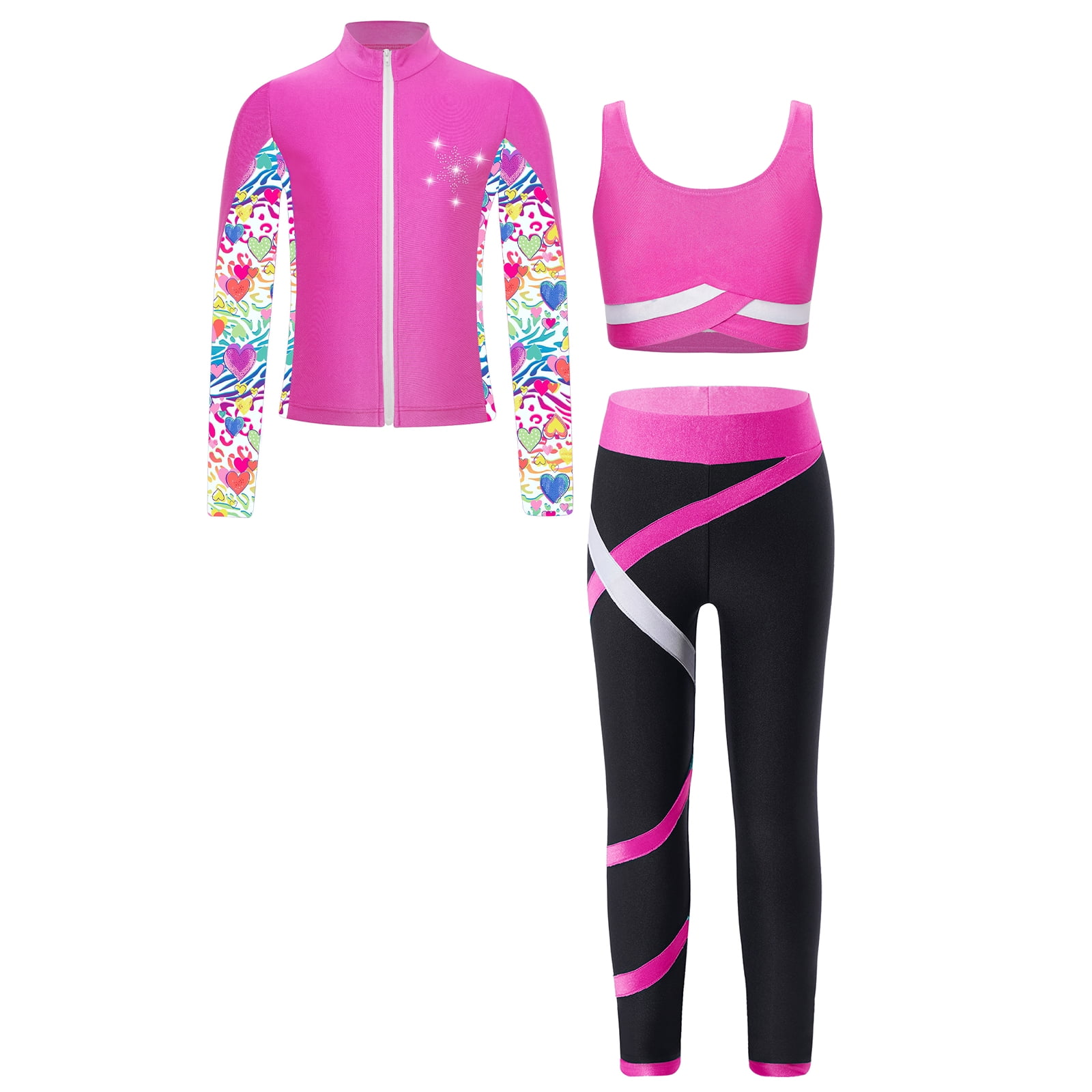 Runhomal Kids 3 Piece Figure Skating Tracksuit Girls Zipper Jacket ...