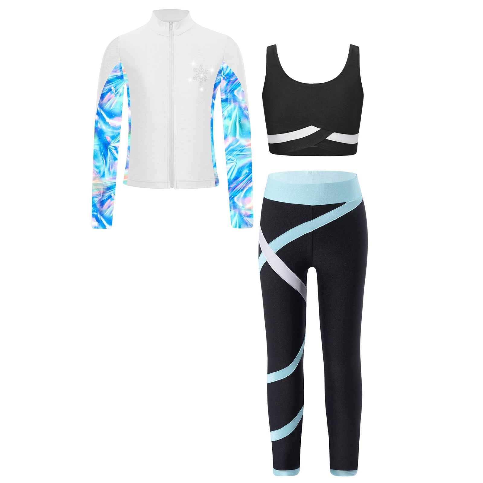 Runhomal Kids 3 Piece Figure Skating Tracksuit Girls Zipper Jacket ...