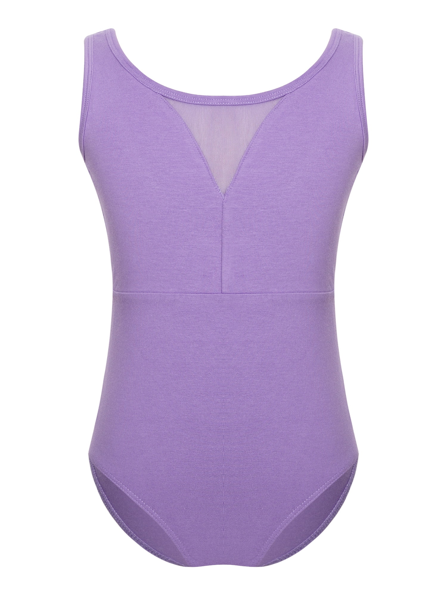 Runhomal Kids Girls Sleeveless Sheer Mesh Color Block V-Back Dance ...