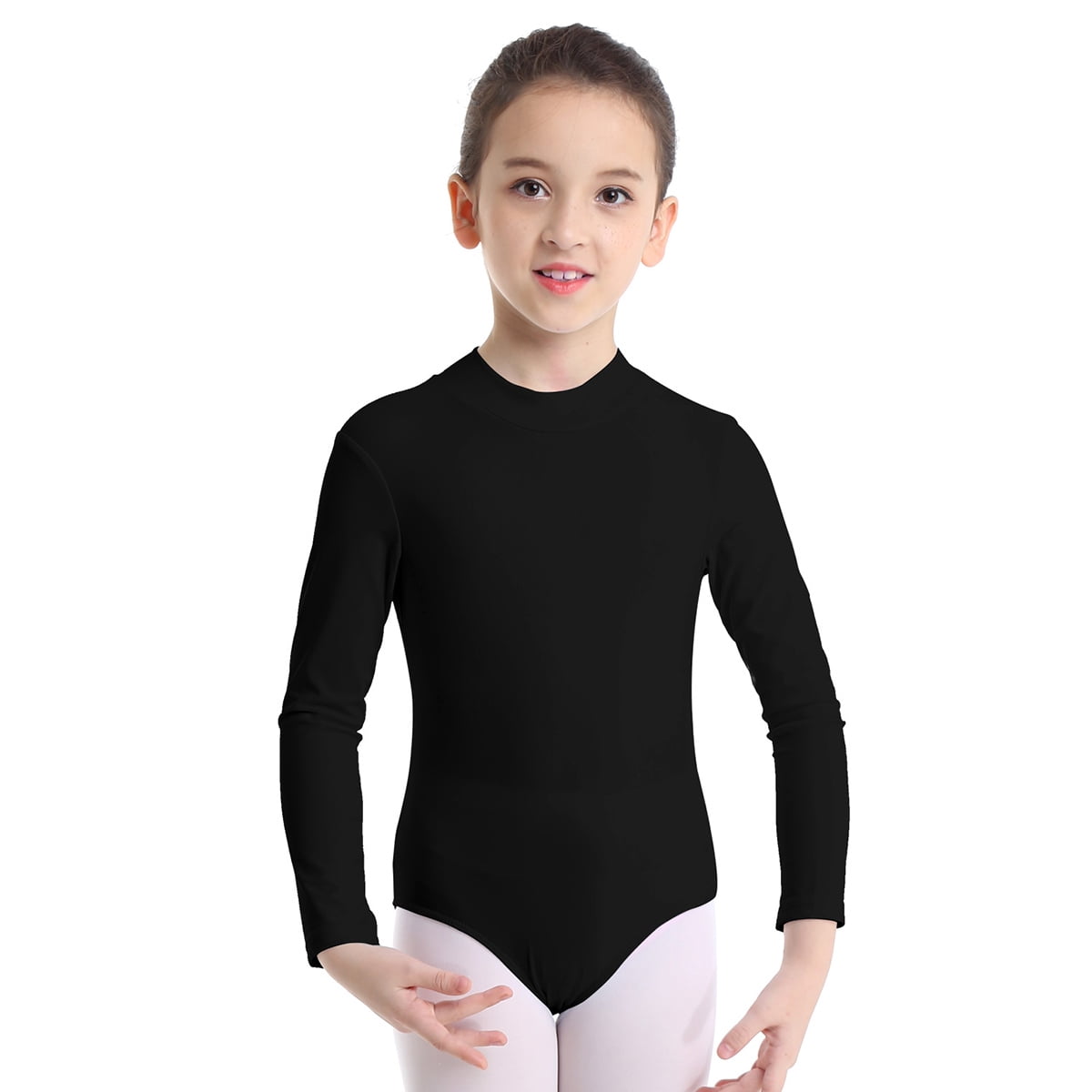 Runhomal Kids Girls Team Basic Long Sleeve Mock Turtle Neck Gymnastics ...