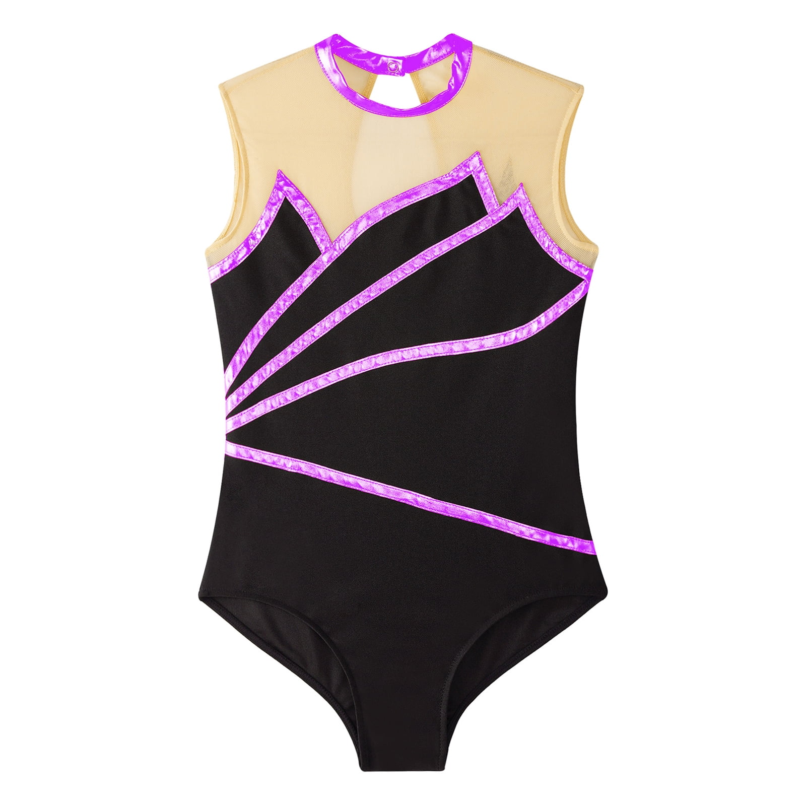 Runhomal Metallic Striped Gymnastics Leotard for Kids Girls Sleeveless ...