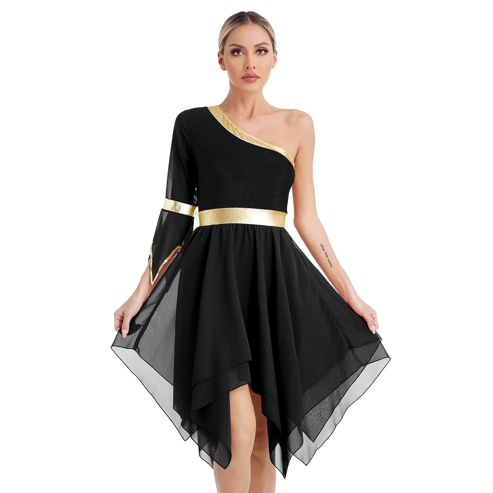 Runhomal Women Praise Dance Dress Irregular Hem Liturgical Dresses ...
