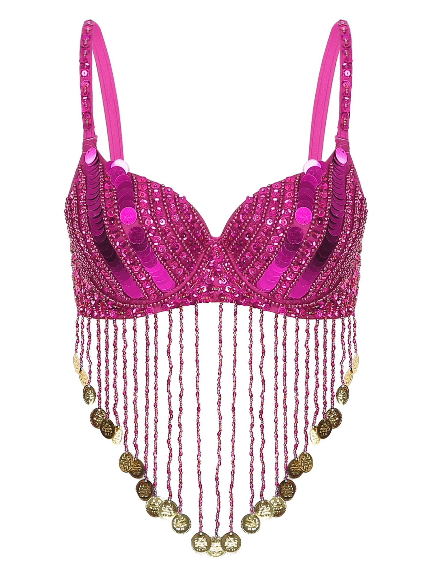 Runhomal Women's Belly Dance Bra Sequins Beaded Tassels Bra Top Costume ...