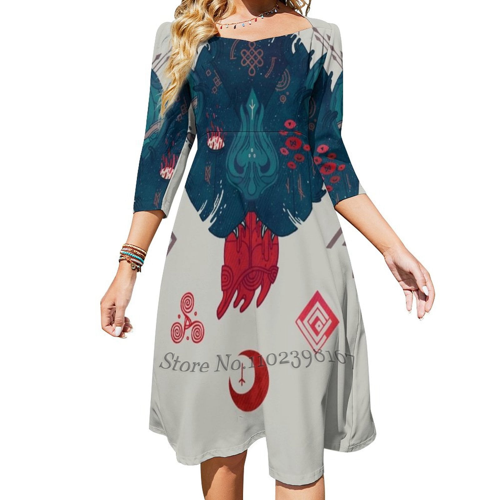 Runic Bat Square Neck Dress New Plus Size Elegant Women Waist Tight ...