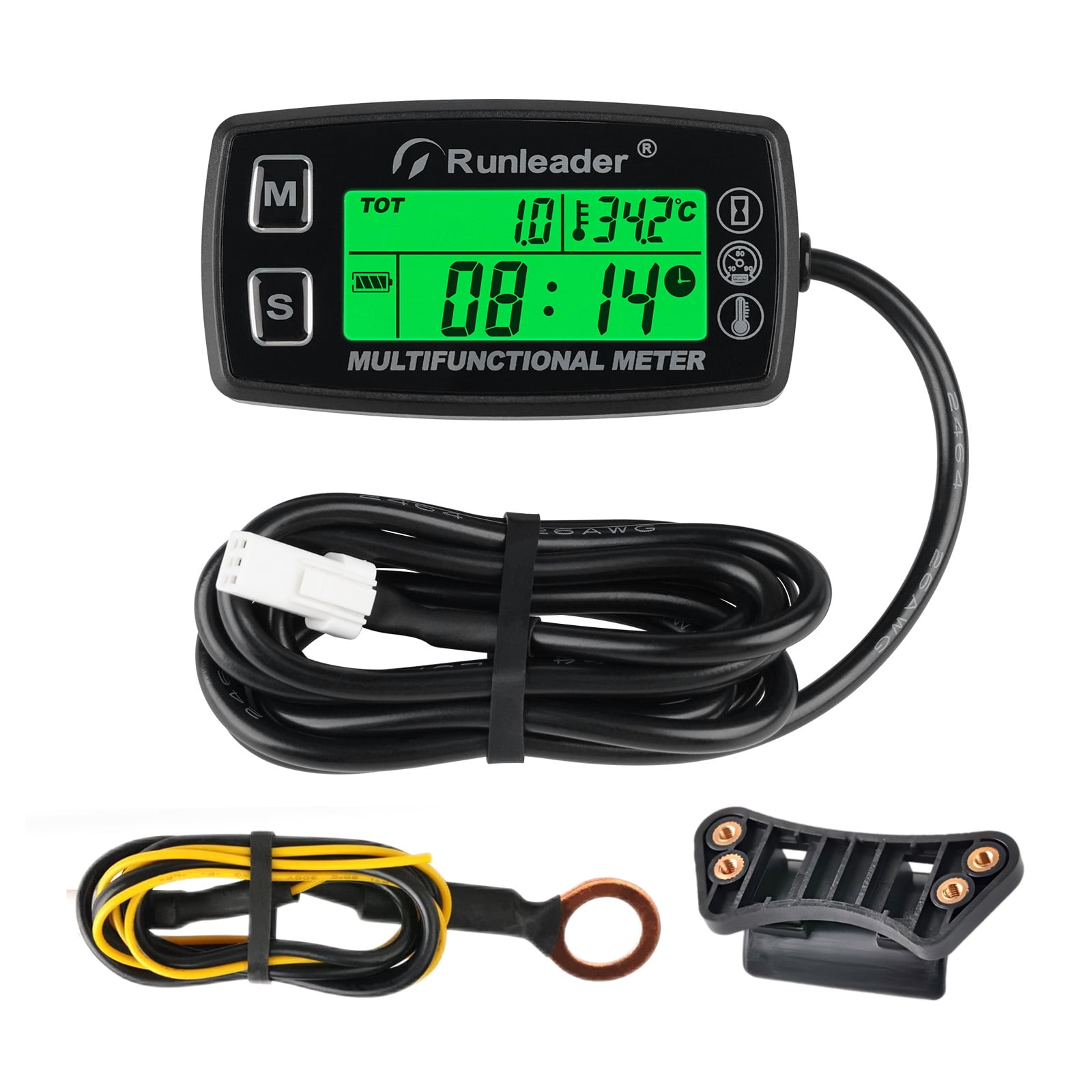 Runleader Digital Tach Hour Meter Engine Temperature Gauge Alert RPM ...