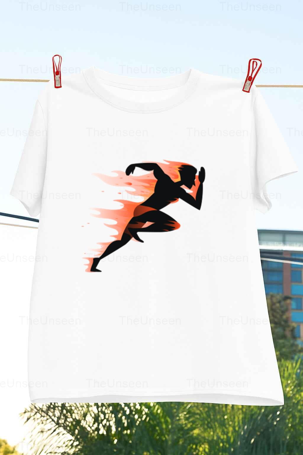 Runner Fire Funny Flame Sprint Marathon Graphic Art Unisex T-Shirt up ...