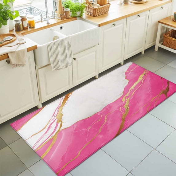 Runner Rug for Bedroom Hallway, Pink Marble Watercolor Gradient Kitchen ...