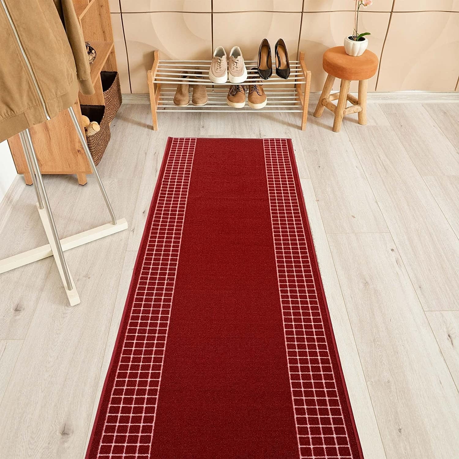 Playa Rug Checkered Border Non-slip Contemporary 26-inch Wide Runner ...
