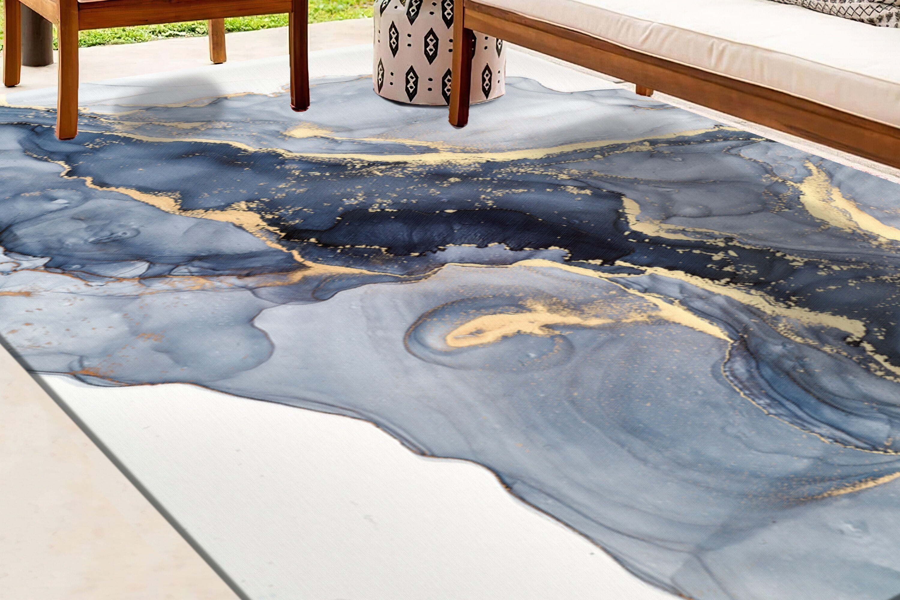 Runner Rug, Modern Rug, Office Decor Rug, Blue Marble Rugs, Easy to ...