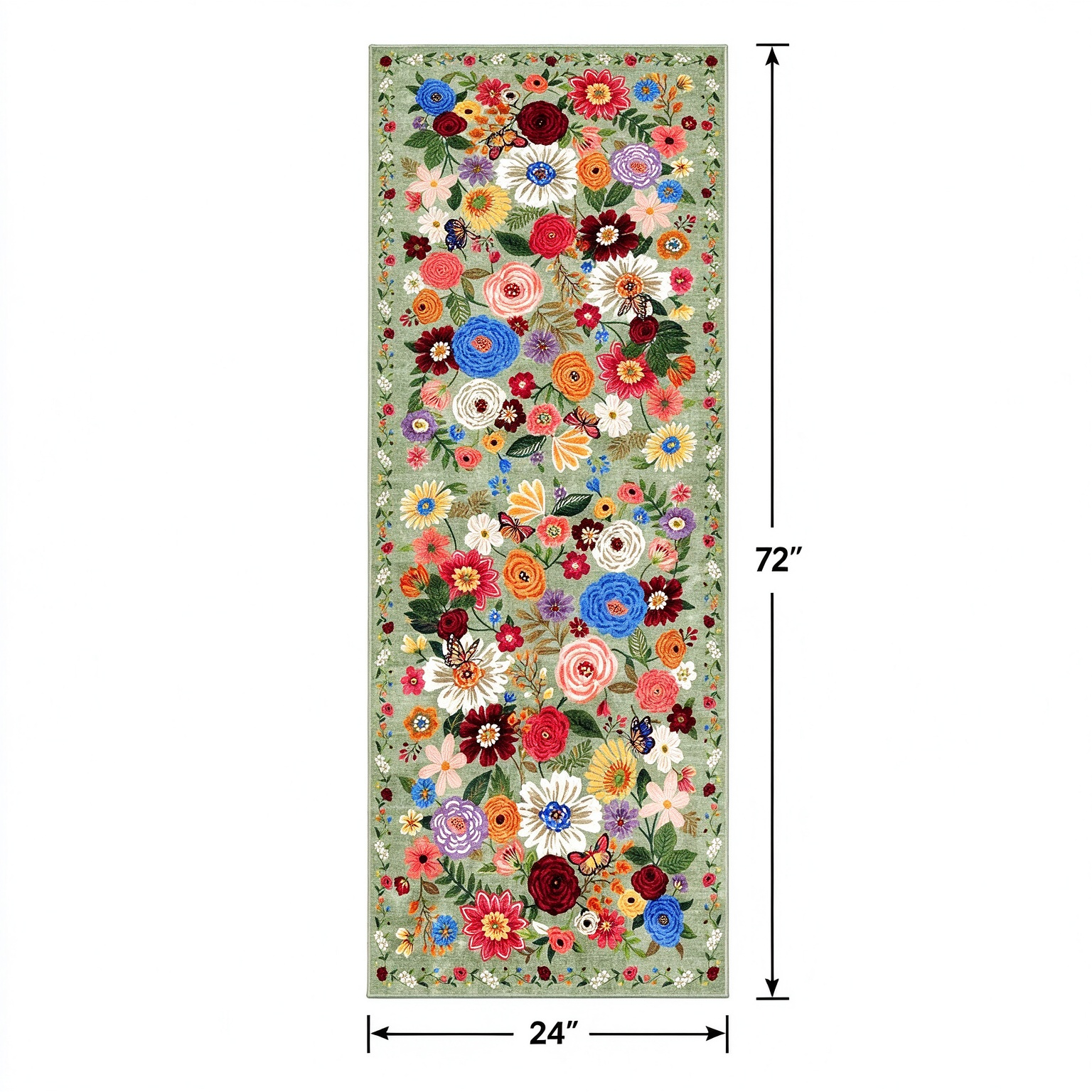 Runner Rug, Size 2'×6', Green Floral Non Slip Hallway Carpet, Washable ...