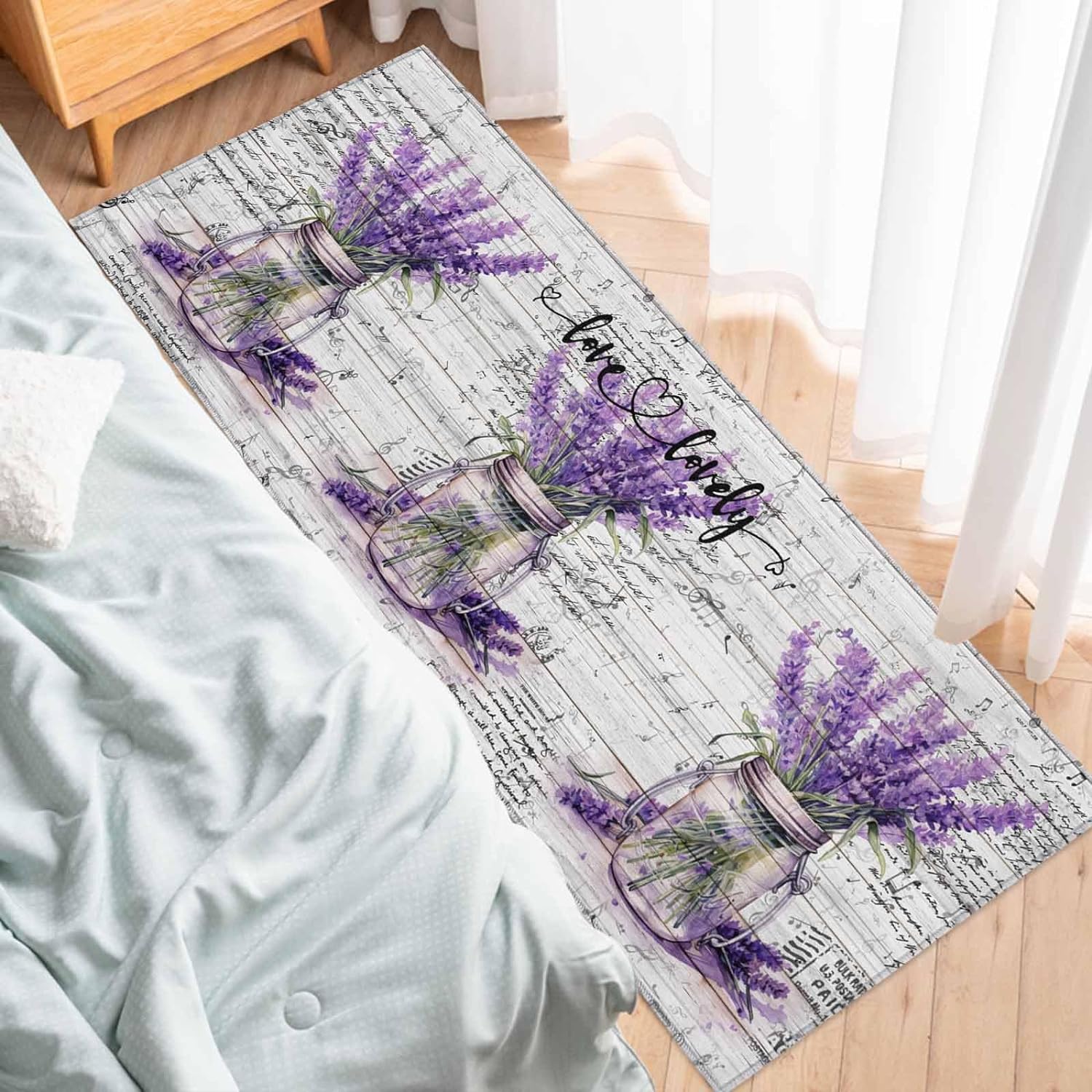 Runner Rug, Summer Lavender Purple Flower Vintage Wooden,Soft Non Slip ...