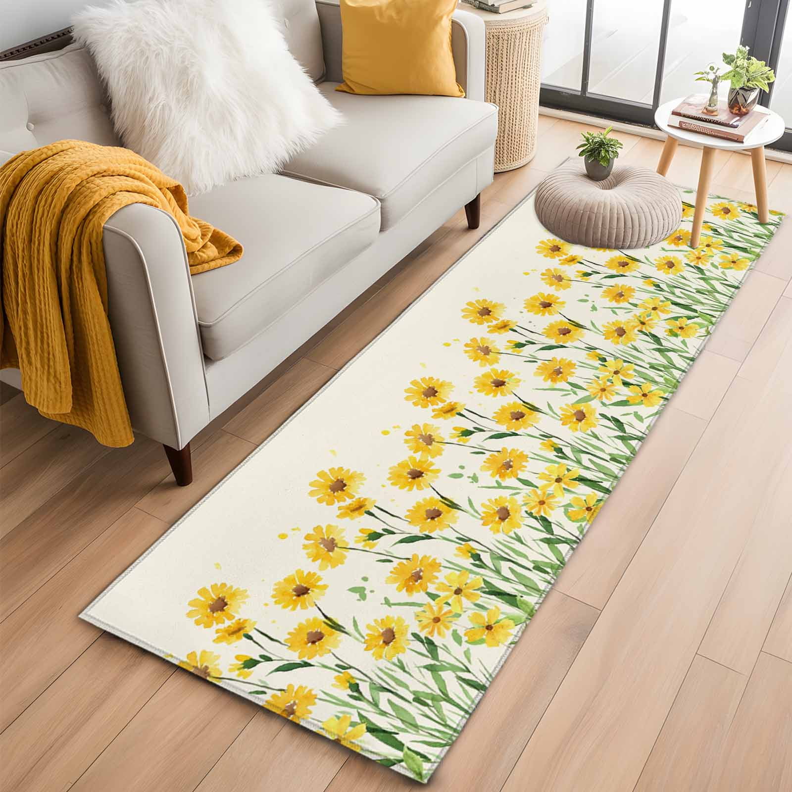Runner Rugs 2x6 Ft, Yellow Spring Floral Non Slip Area Rugs for Kitchen ...